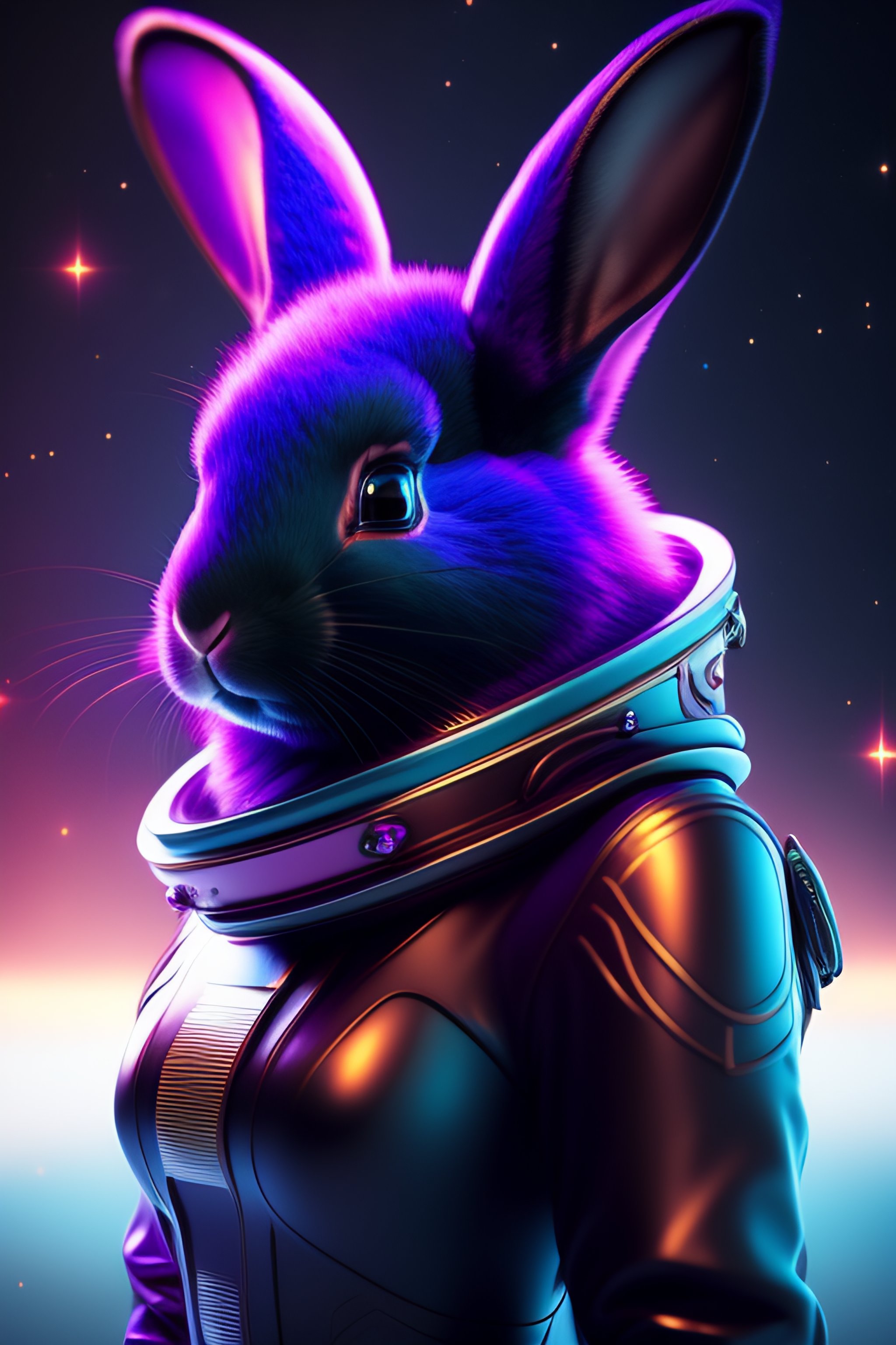 Lexica - A dark purple head Bunny in space suits, surrealism, retro ...