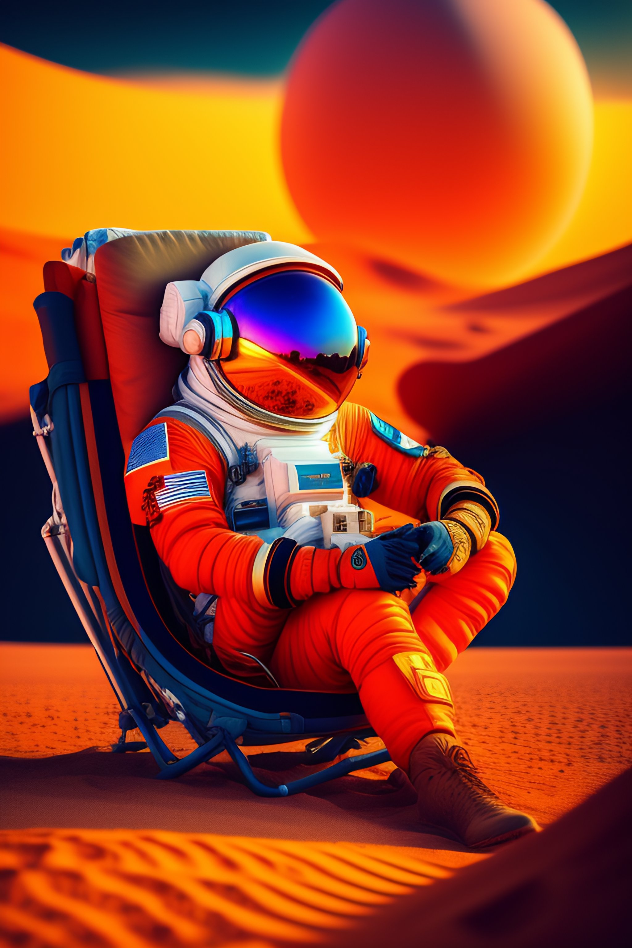Lexica - An astronaut resting on mars in a beach chair, vibrant ...
