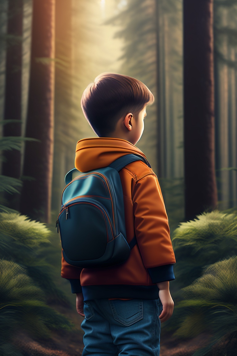 Lexica - A brave young boy standing at the edge of a dense forest ...