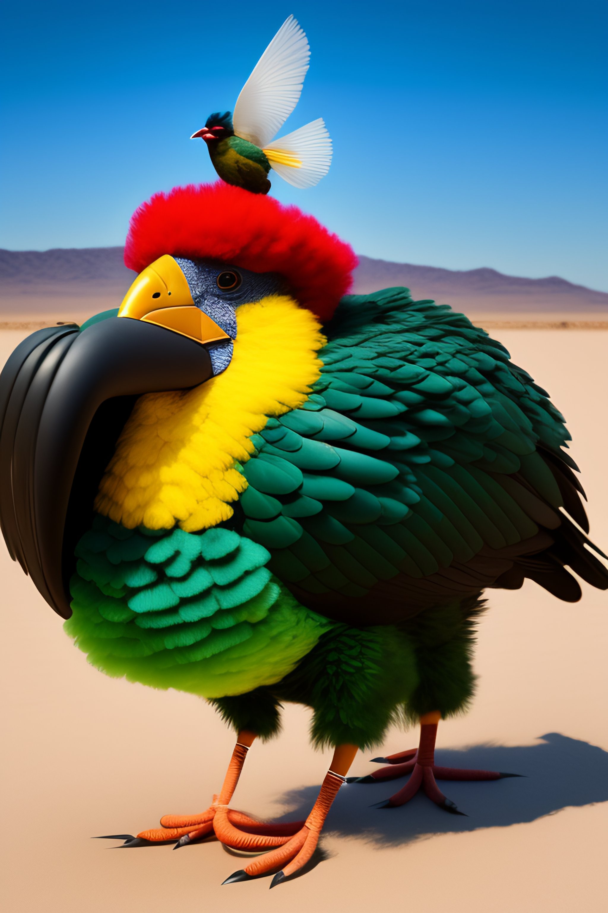 Lexica - A human-sized bird, dressed like flava flave, seen from the ...