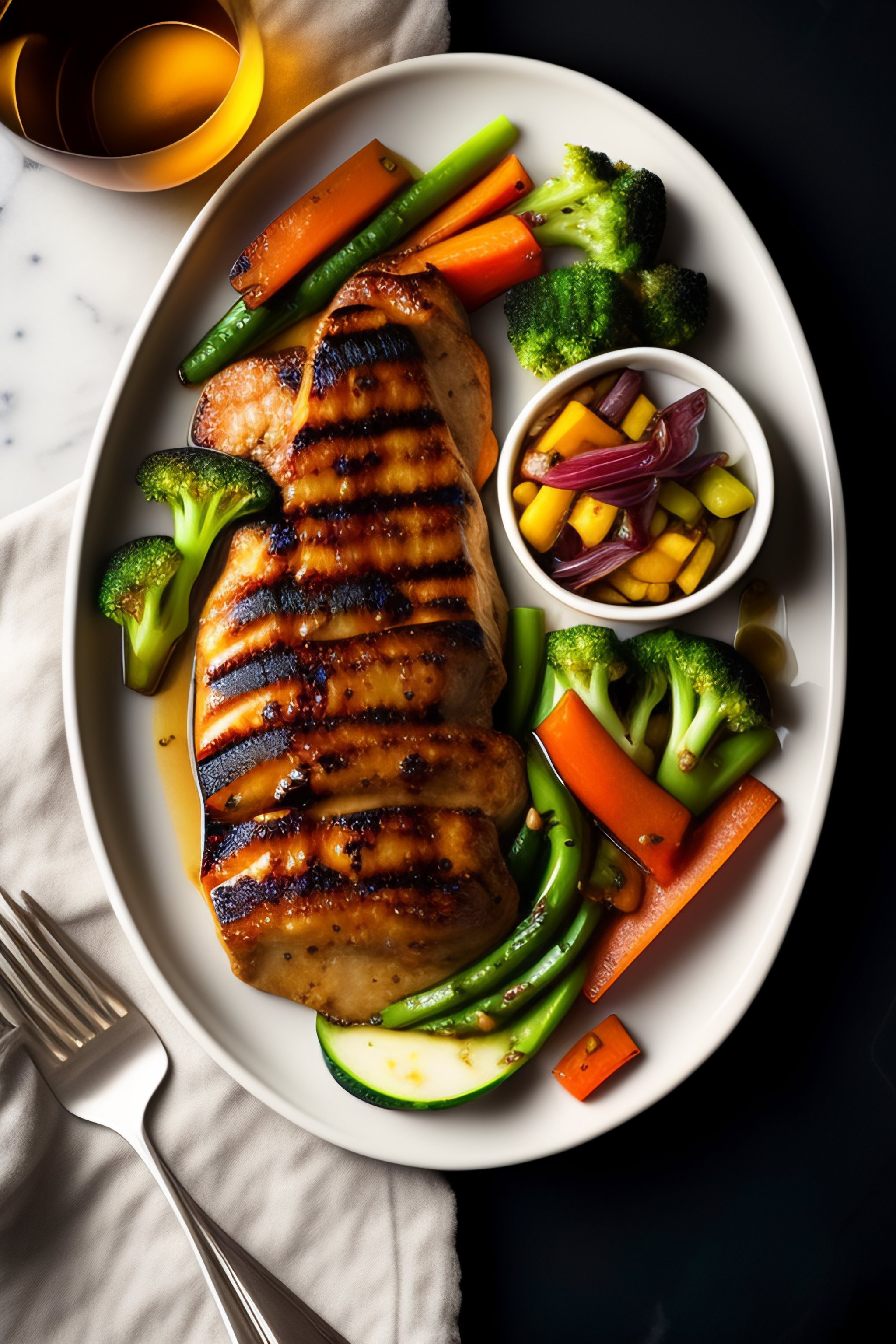 Lexica - Grilled dragon steak served with a side of roasted vegetables