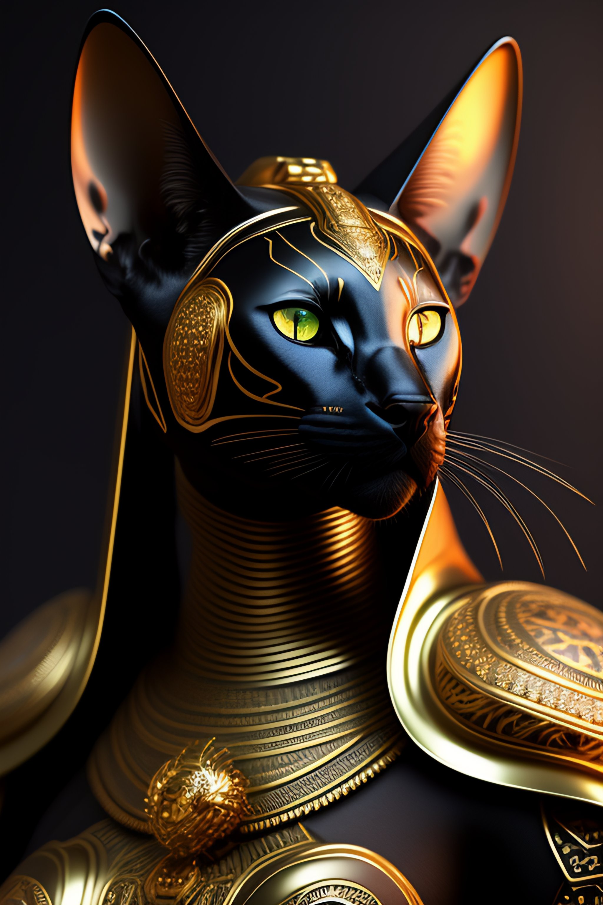 Lexica - Portrait of a cybernetic A black pharaonic cat inlaid with ...