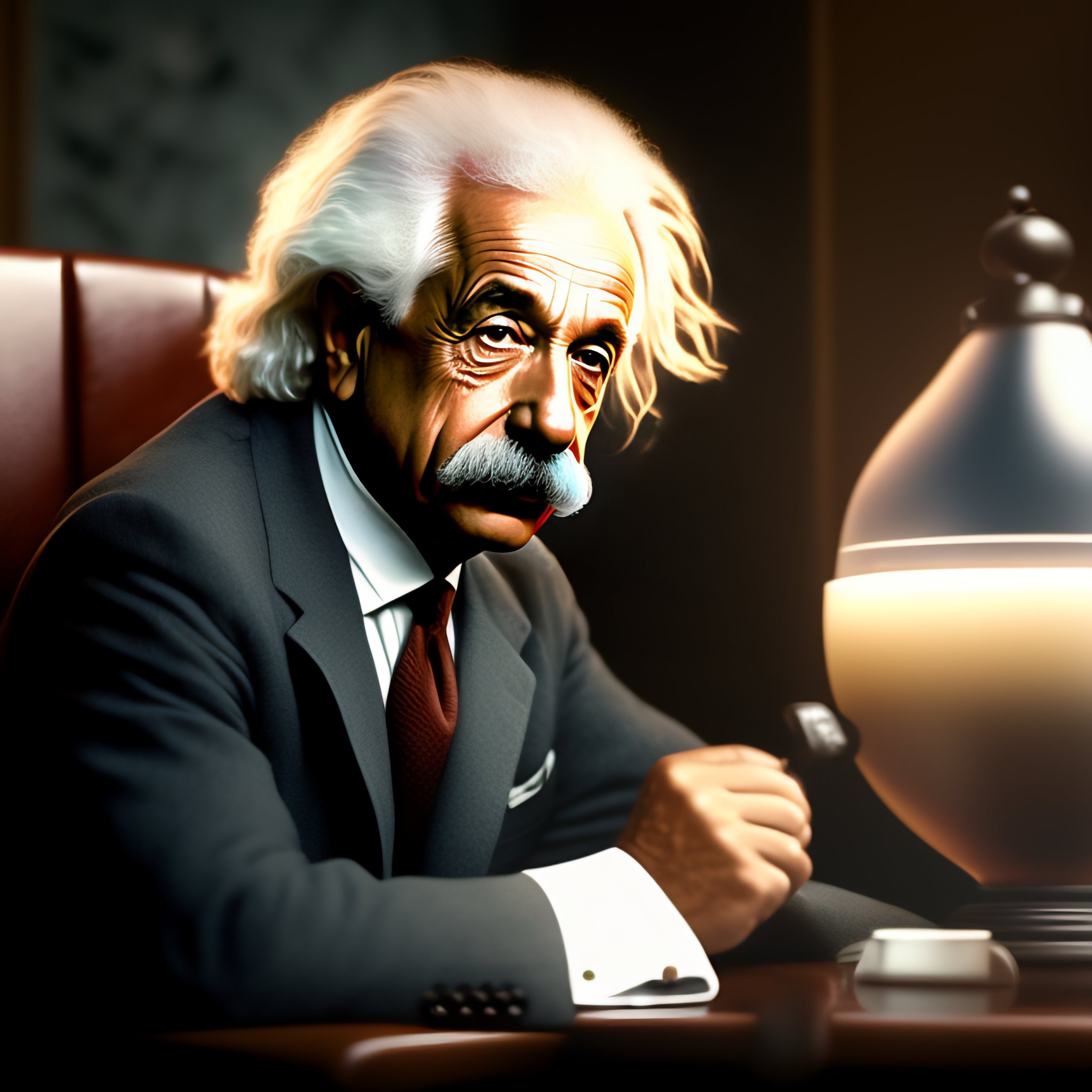 Lexica - Albert einstein is sitting on his gamer chair, on his gamer pc ...
