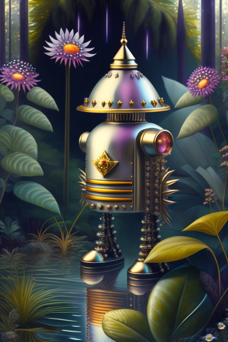 Lexica - Magic trippy silver 1950;s spiked robot with attitude, jewel ...