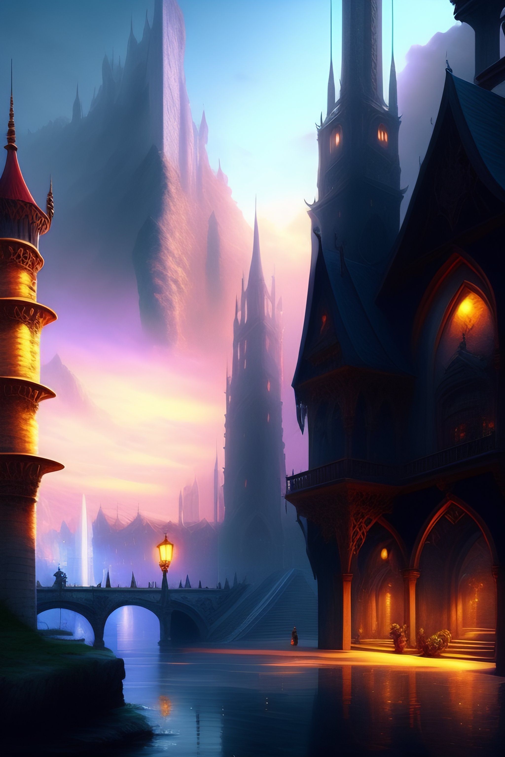 Lexica - Fantasy background, concept art, matte painting, city square ...