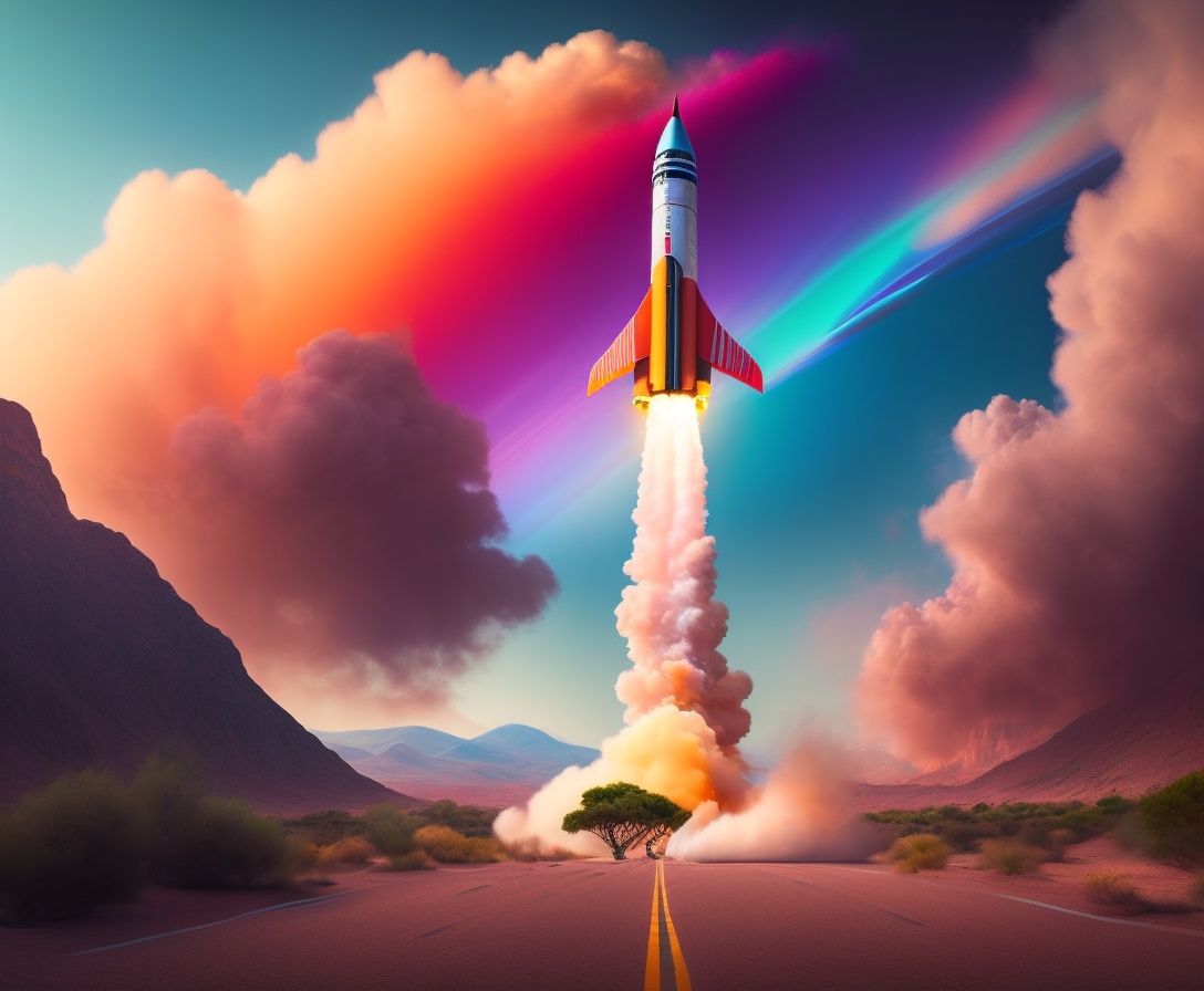 Lexica - Rocket getting launched in an inclined angle, colorful