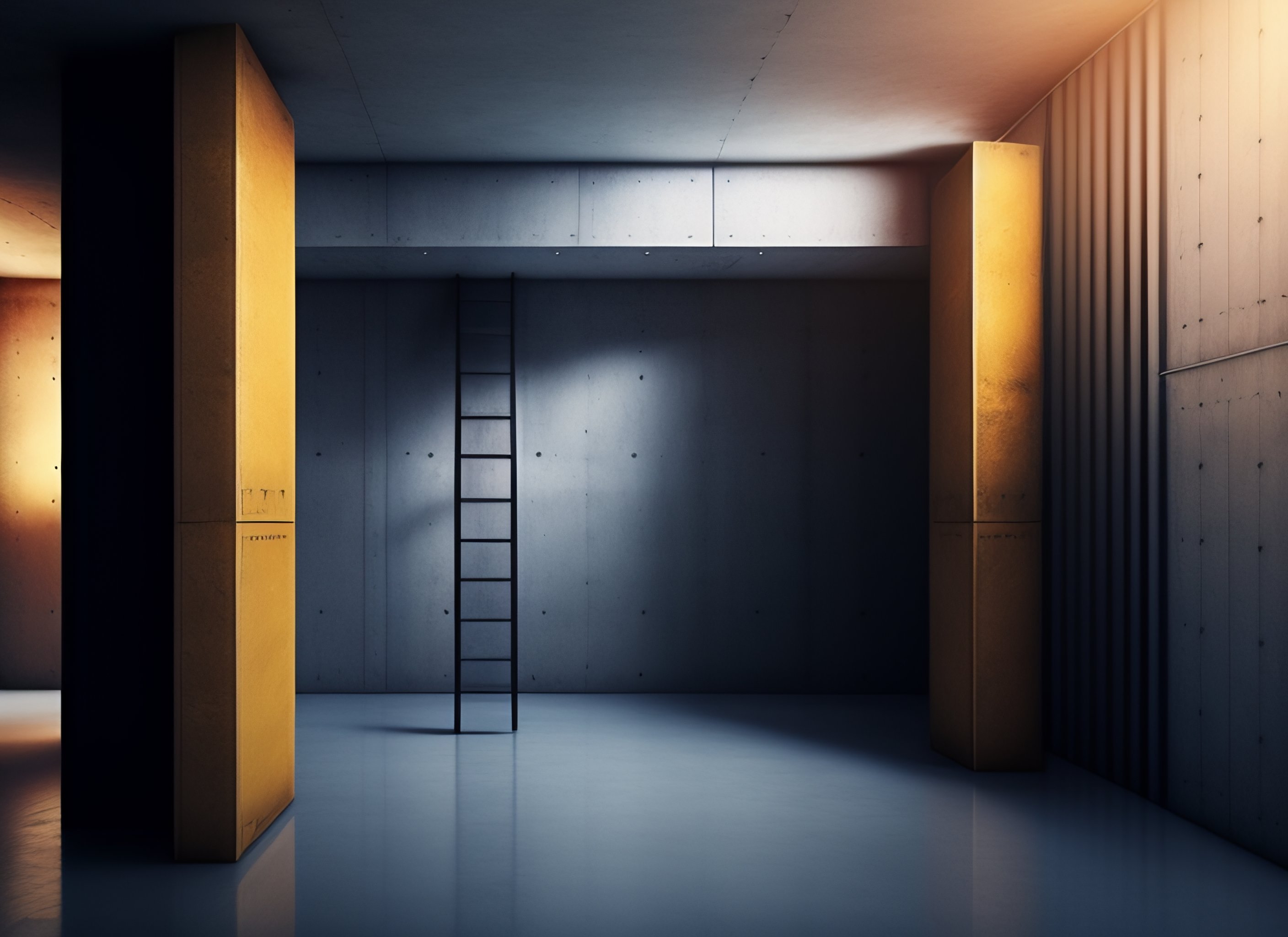 Lexica - A pitch-dark basement surrounded by concrete walls. A ladder ...