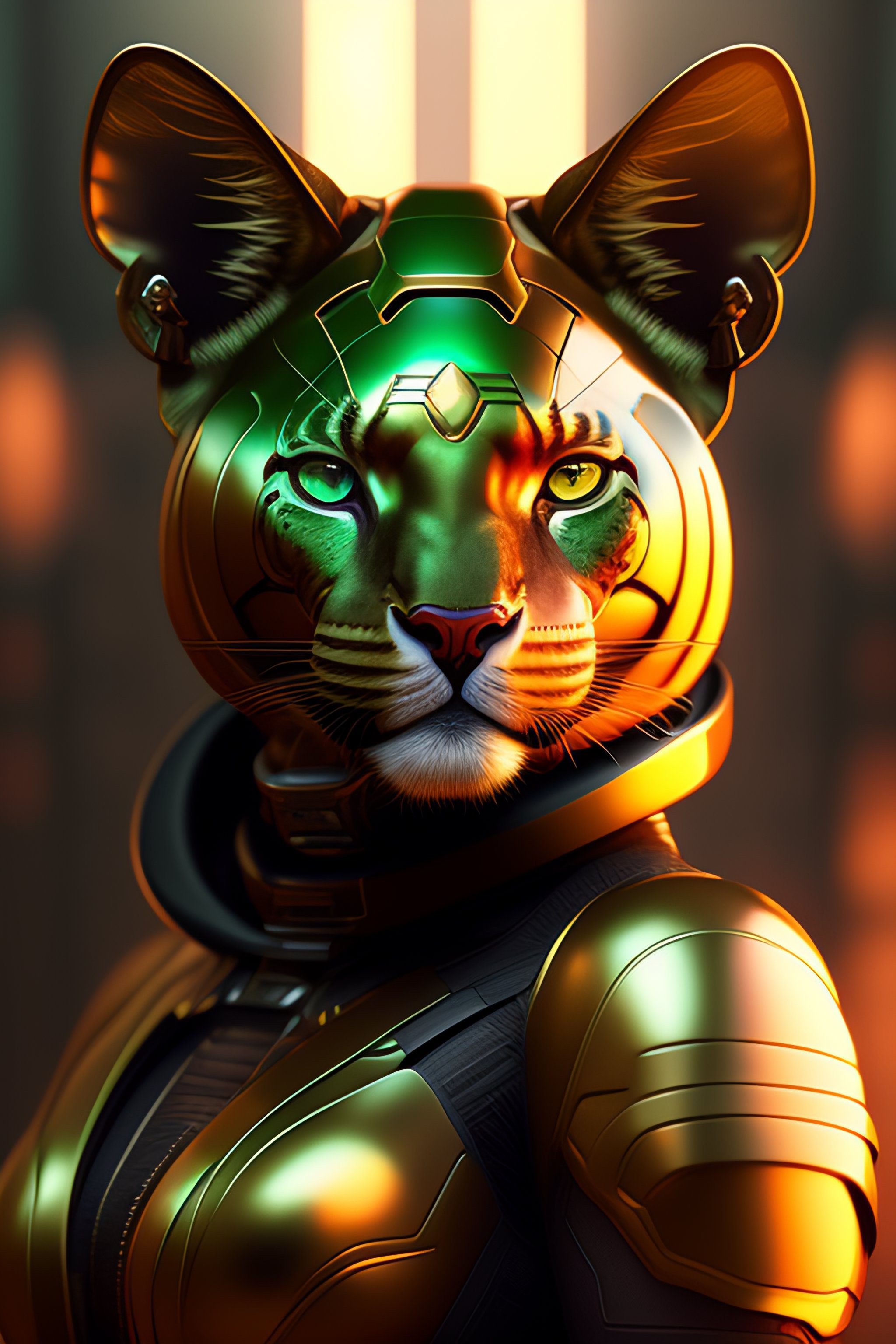 Lexica - Portrait of a cybernetic green tigger a spiritual full body ...