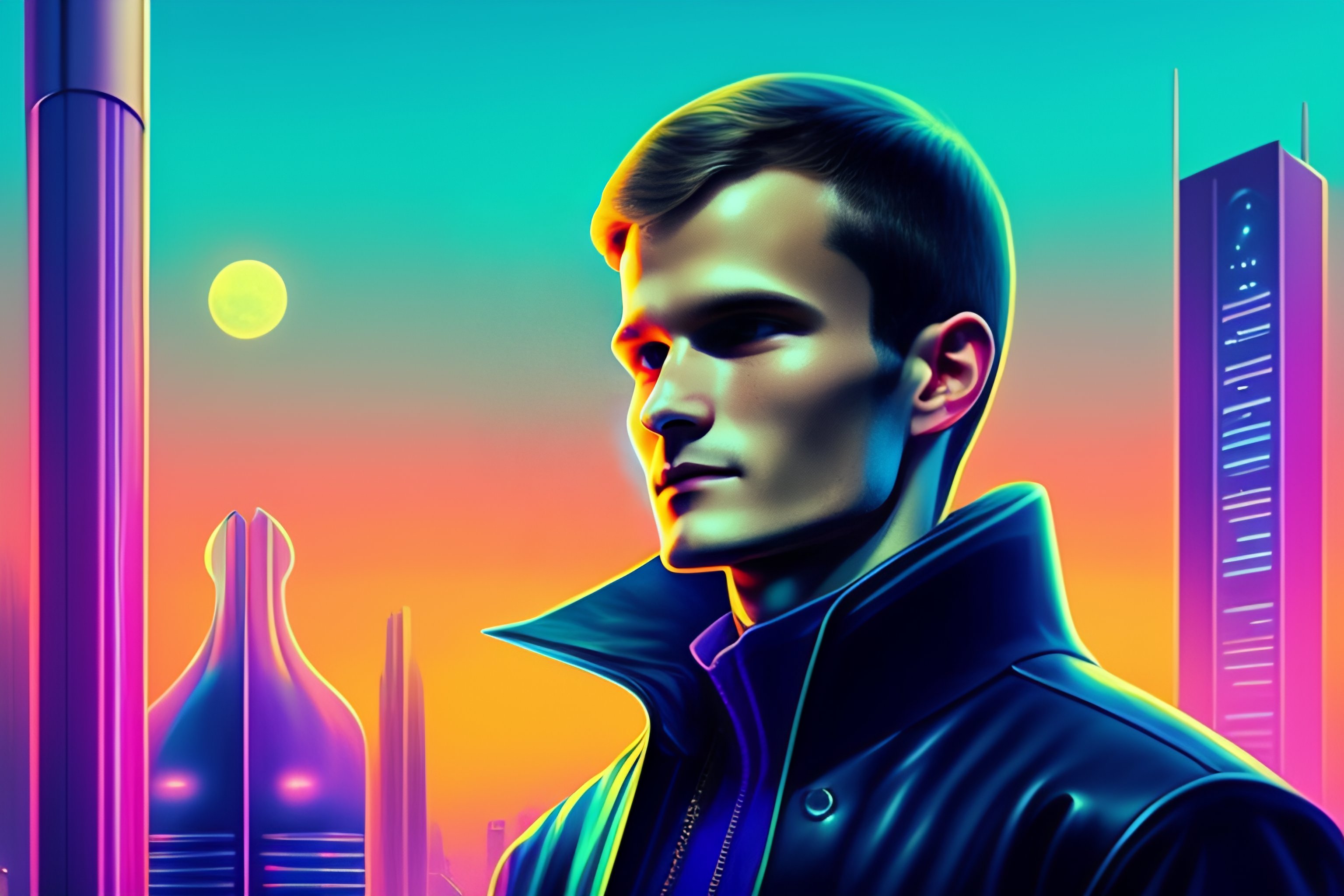 Lexica - 70s futuristic illustration of vitalik buterin in a cyberpunk ...