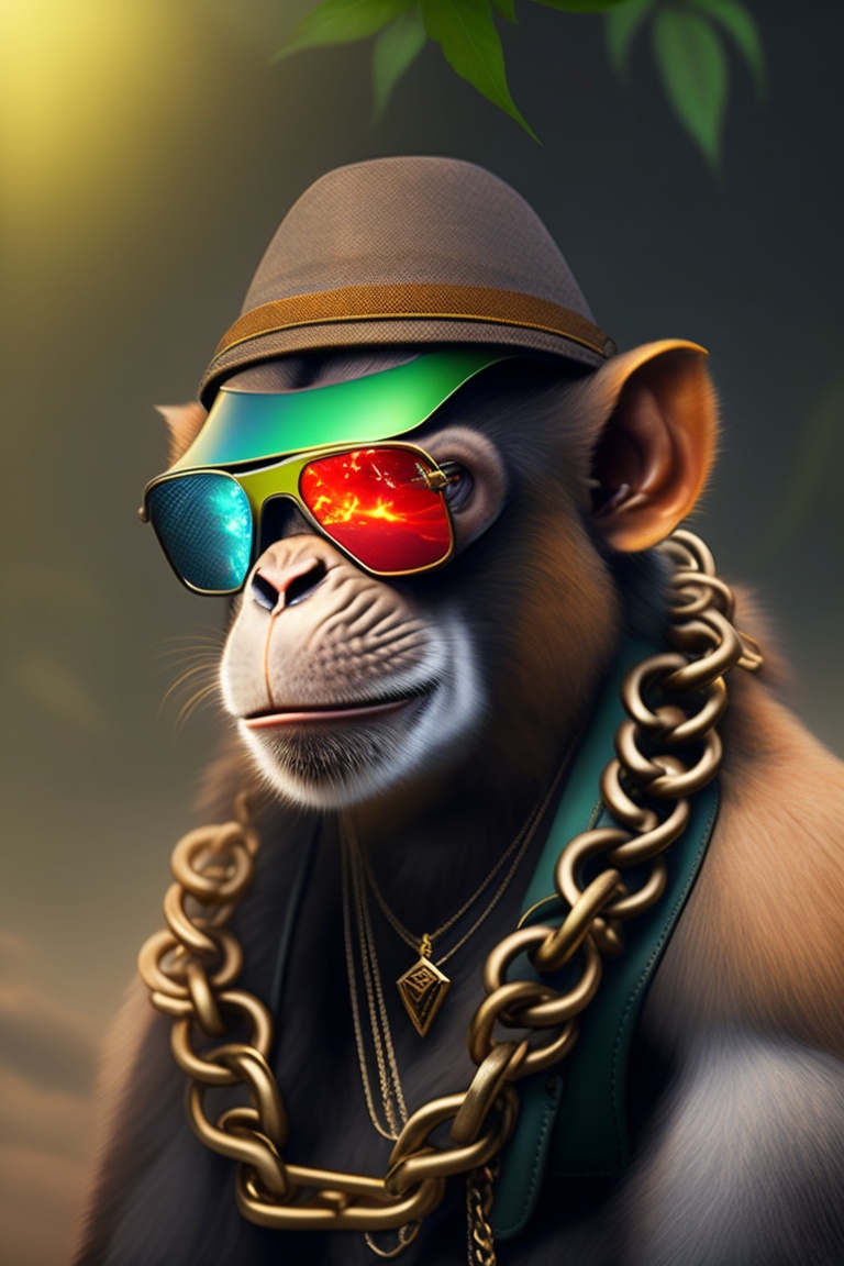 Lexica - Psychotic style image of monkey wearing chains in neck ...