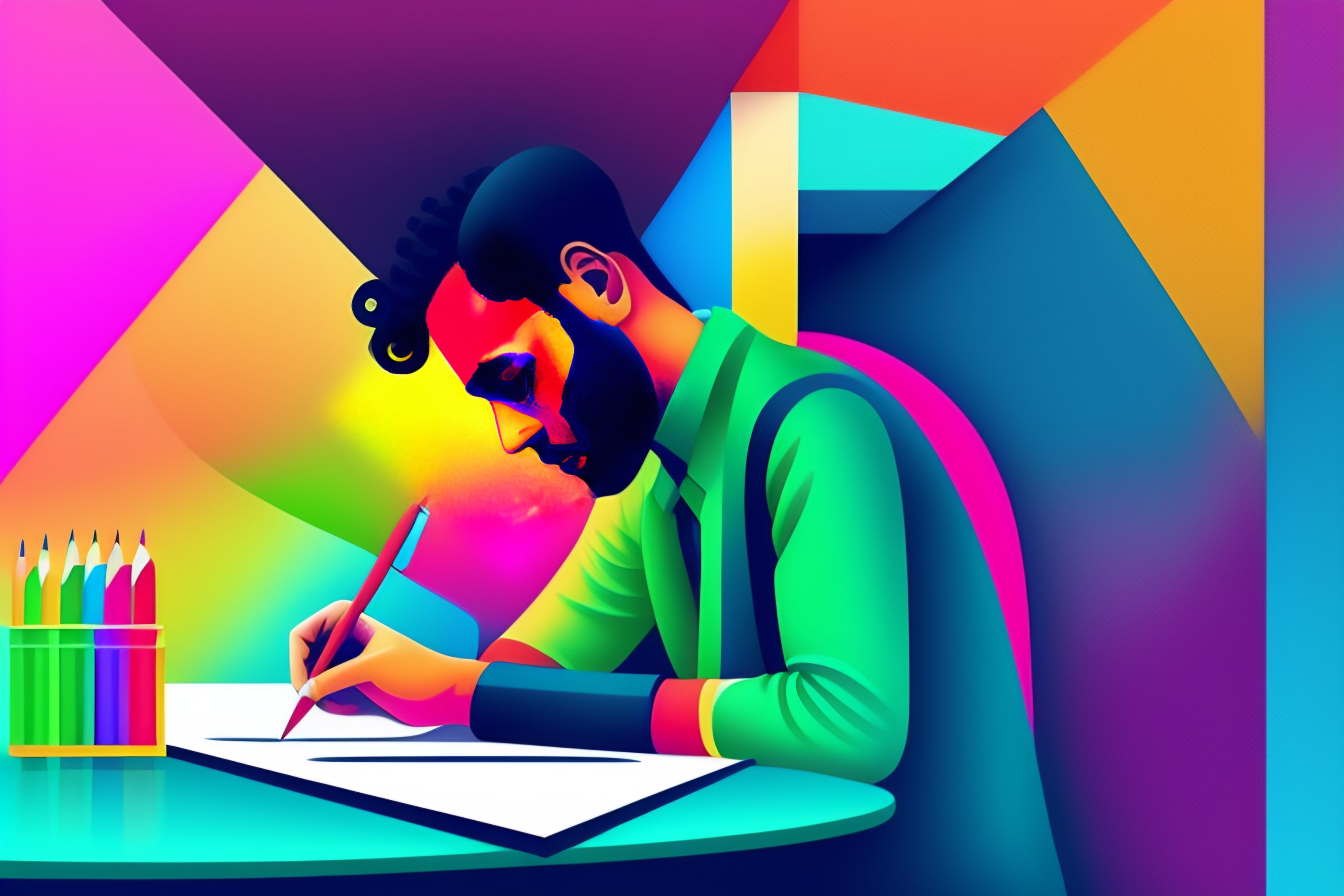 Lexica - Graphic illustration of a man writing a cover letter for an ...