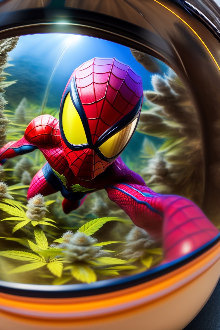 Lexica - Spiderman on marijuana effects , fisheye lense, 4k
