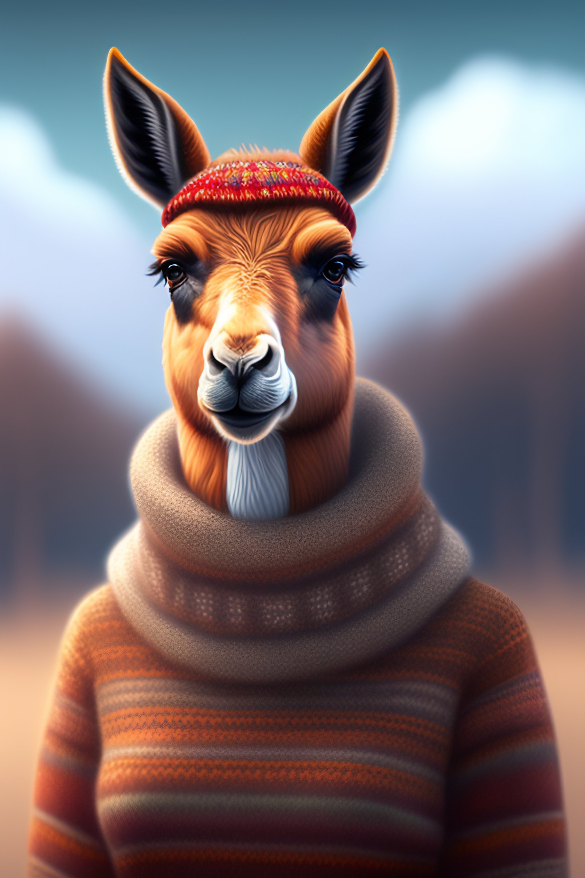 Lexica - Female anthropomorphic llama in sweater outfit, realistic ...