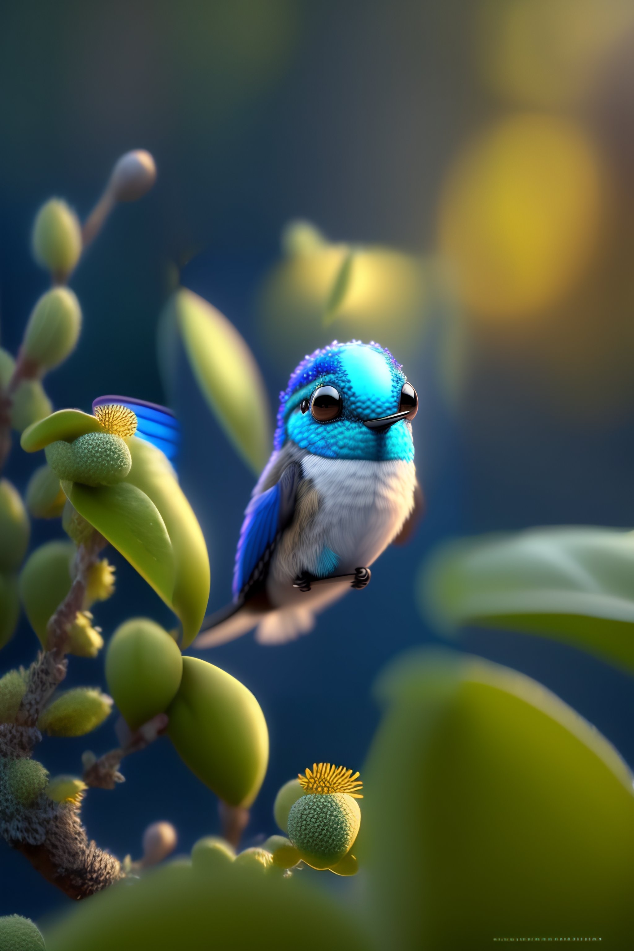 Lexica - Cute adorable little blue hummingbird waving and smiling ...