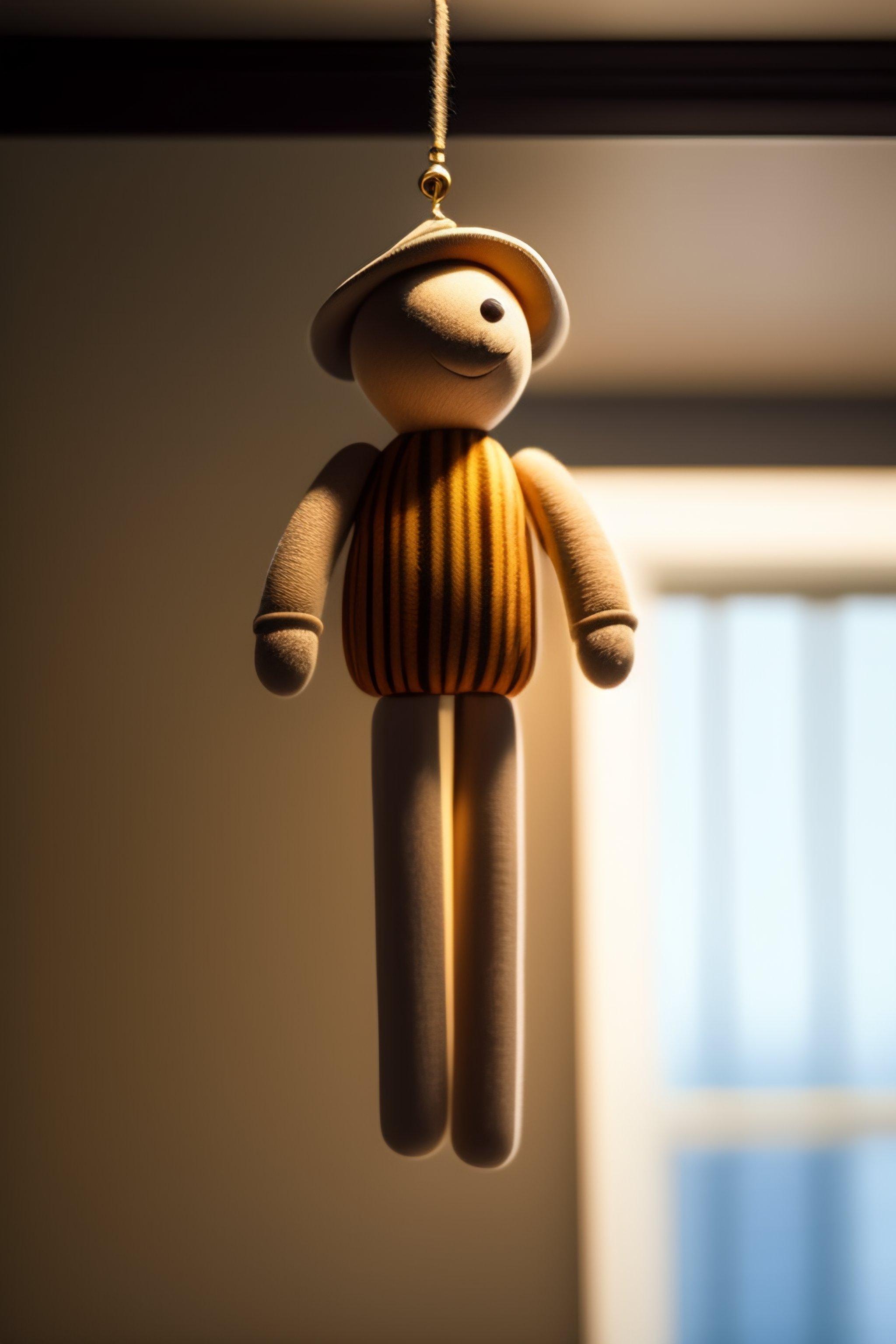 Lexica - A puppet suspended from the ceiling made of wood