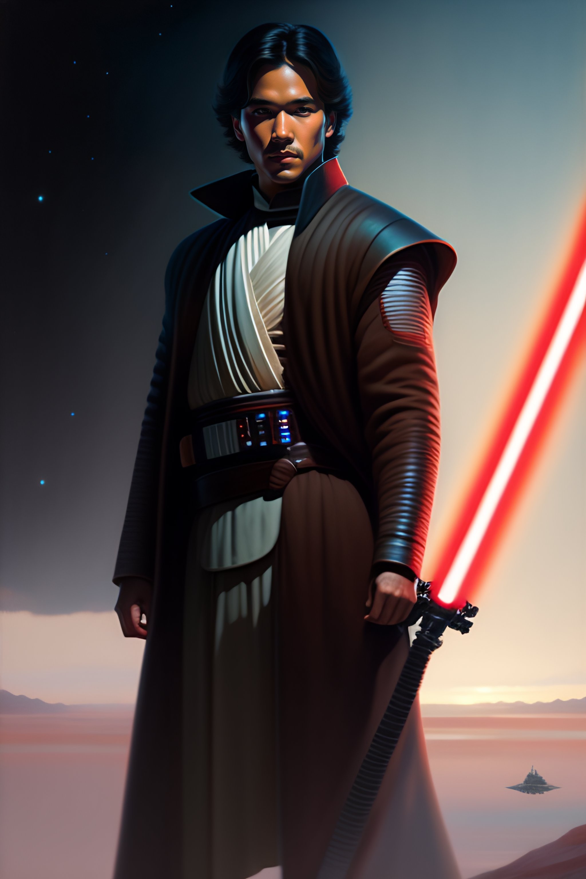 Lexica - Full shot body photo of cal kestis, lightsaber, star wars, oil ...