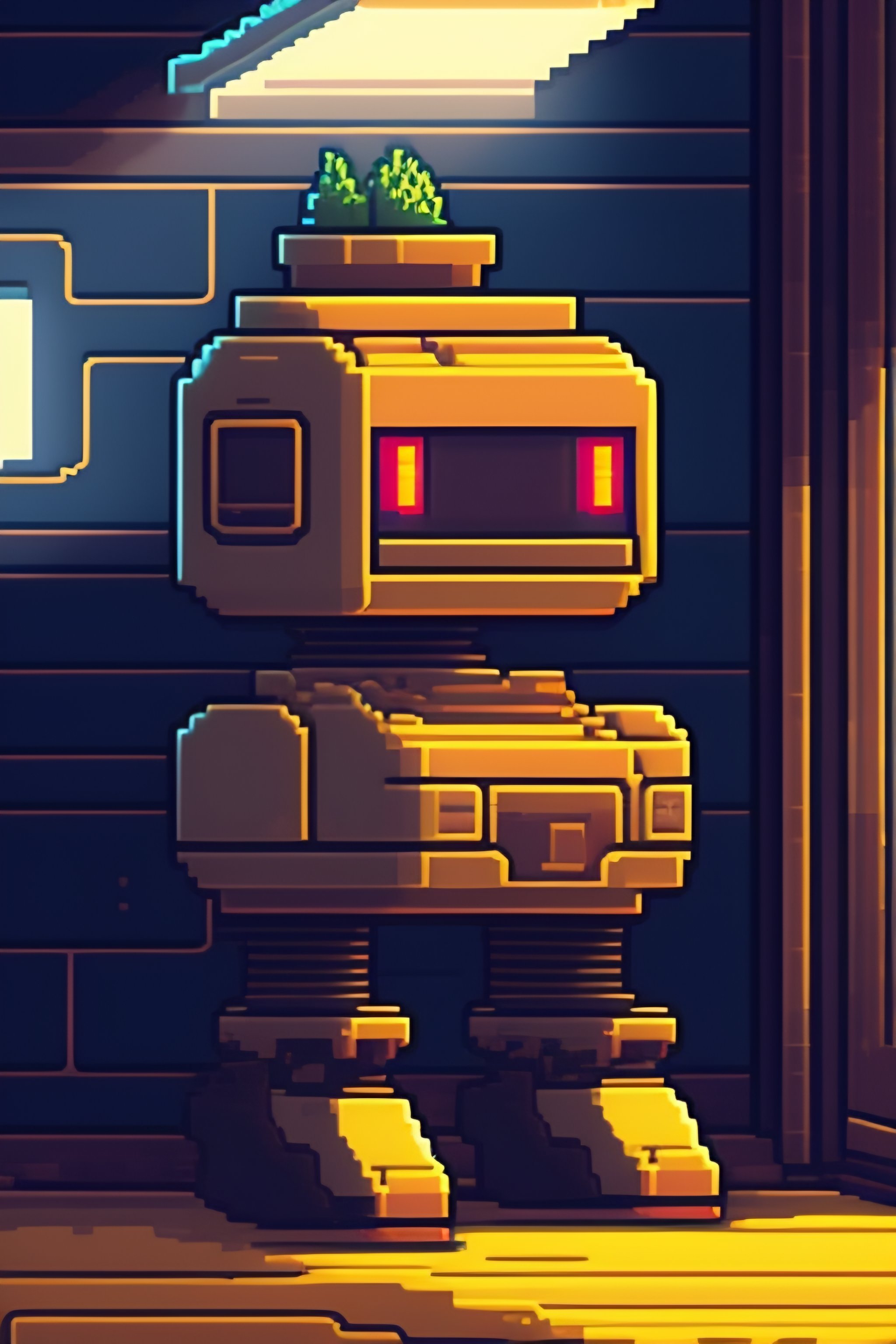 Lexica - 8-bit pixel art of robot, facing directly forward, cozy indoor ...
