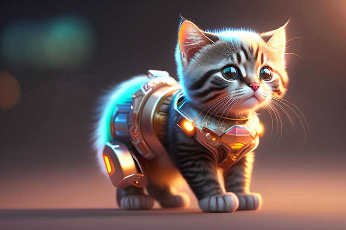 Lexica - A hyper-detailed complex 3d render of a cute cyborg kitten ...