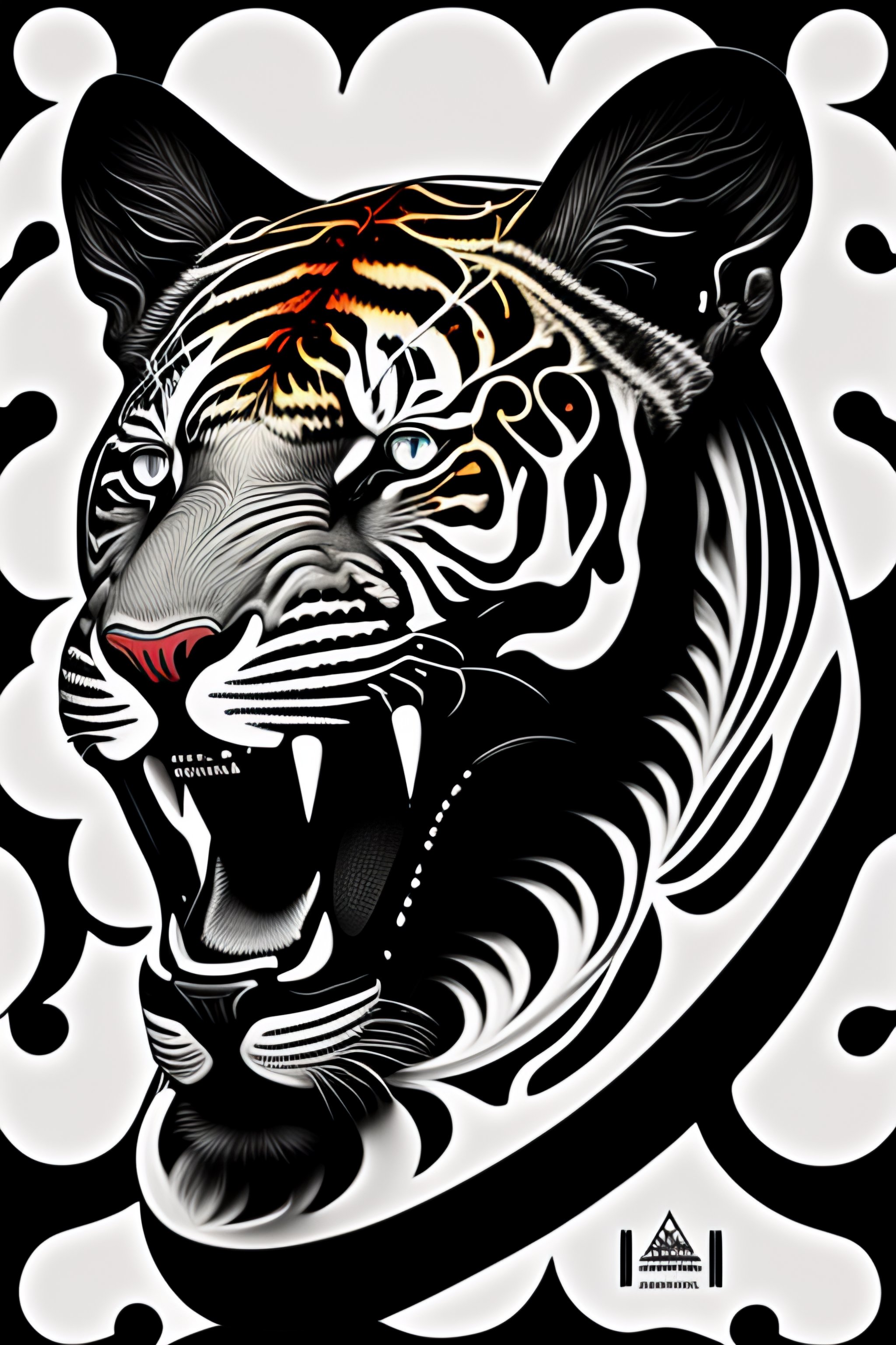 Lexica - Saber tooth tiger skull, black and white, in the style of Alex ...