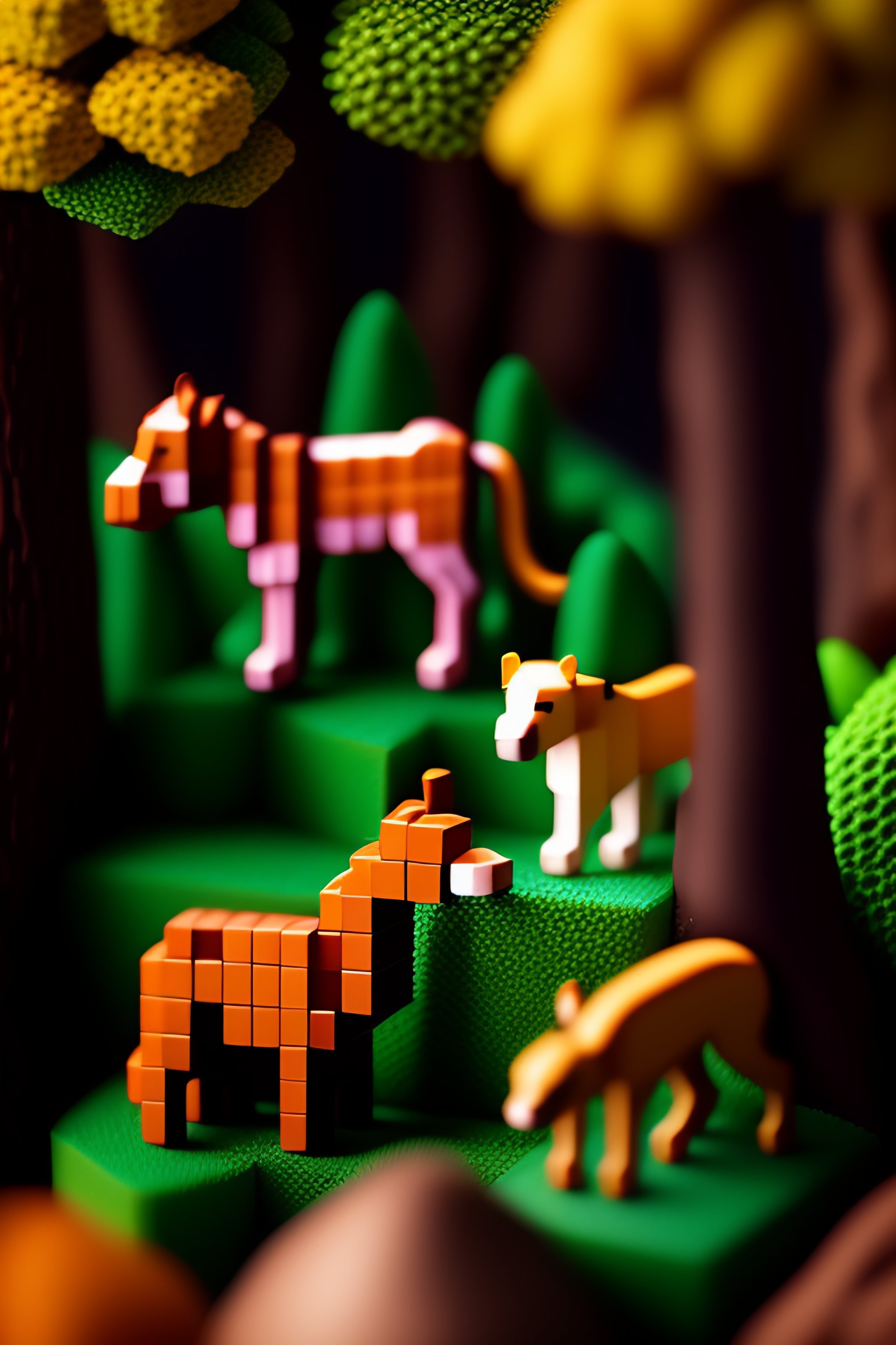 Lexica - Voxel art of animals in a forest