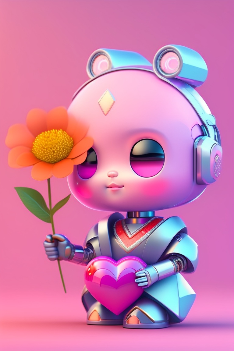 Lexica - A cute female robot blushing, with heart eyes, holding a ...
