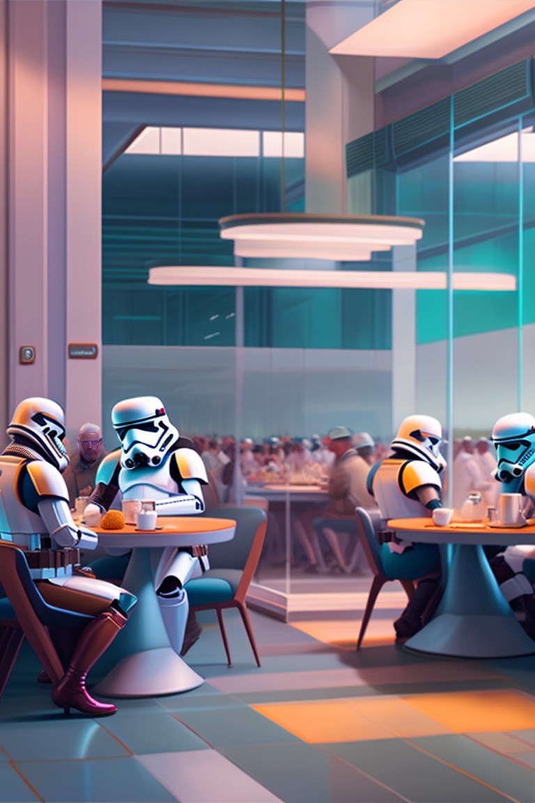 Lexica - "crowded stormtrooper break room" by syd mead, cold color ...