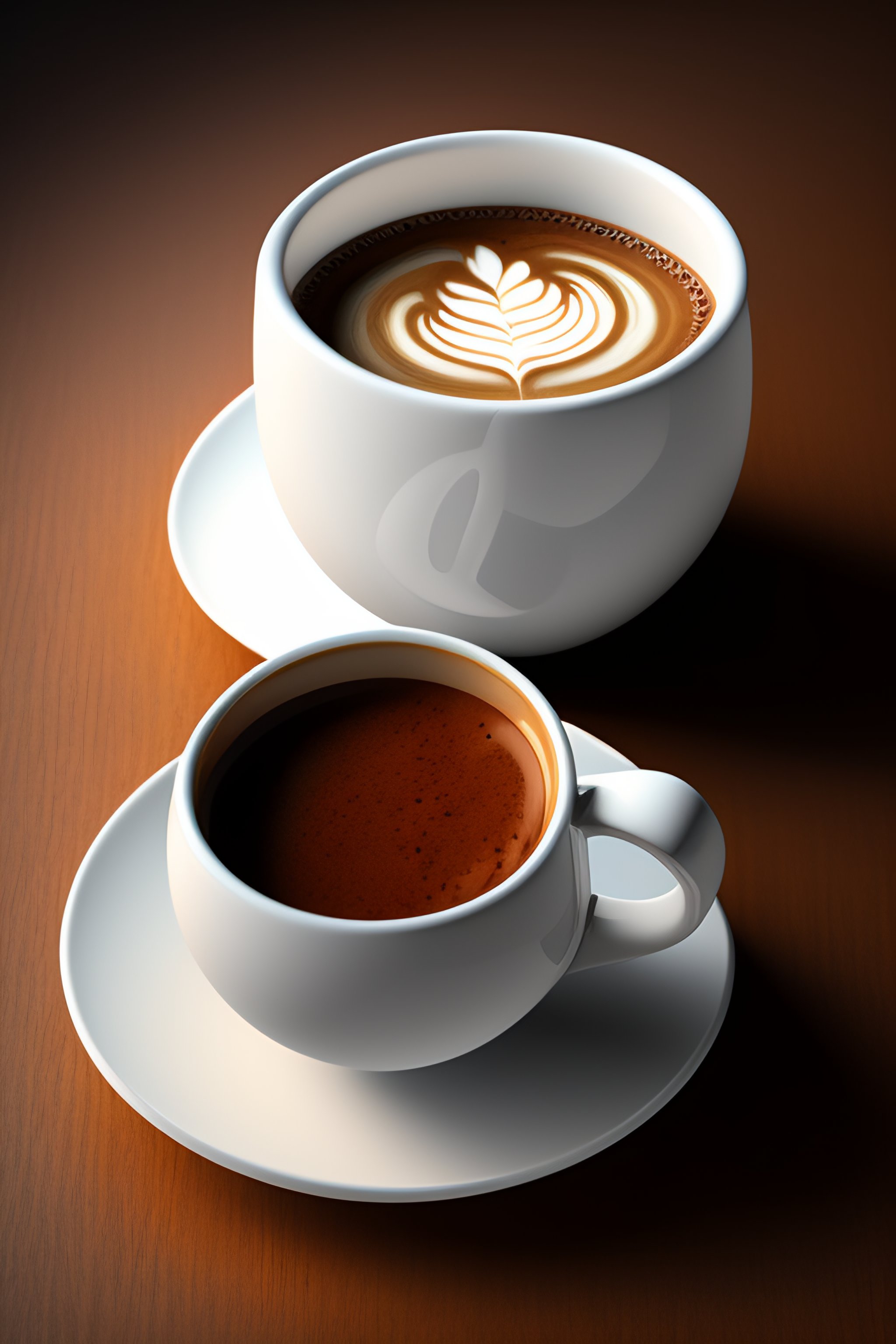 Lexica - Single latte cup on a table, on a plate, with a white ...