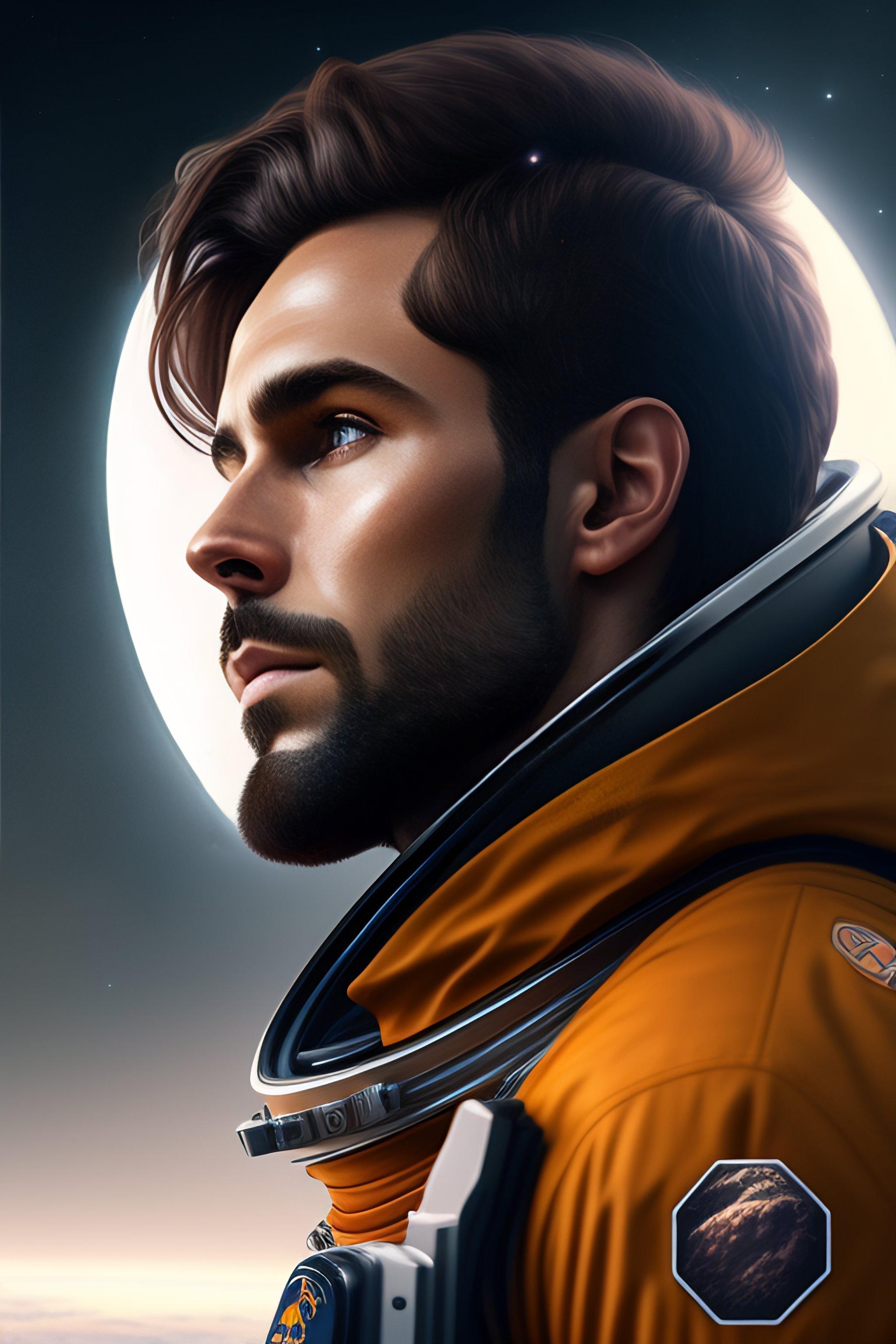 Lexica - Portrait of a male brown hair astronaut with gray eyes and ...