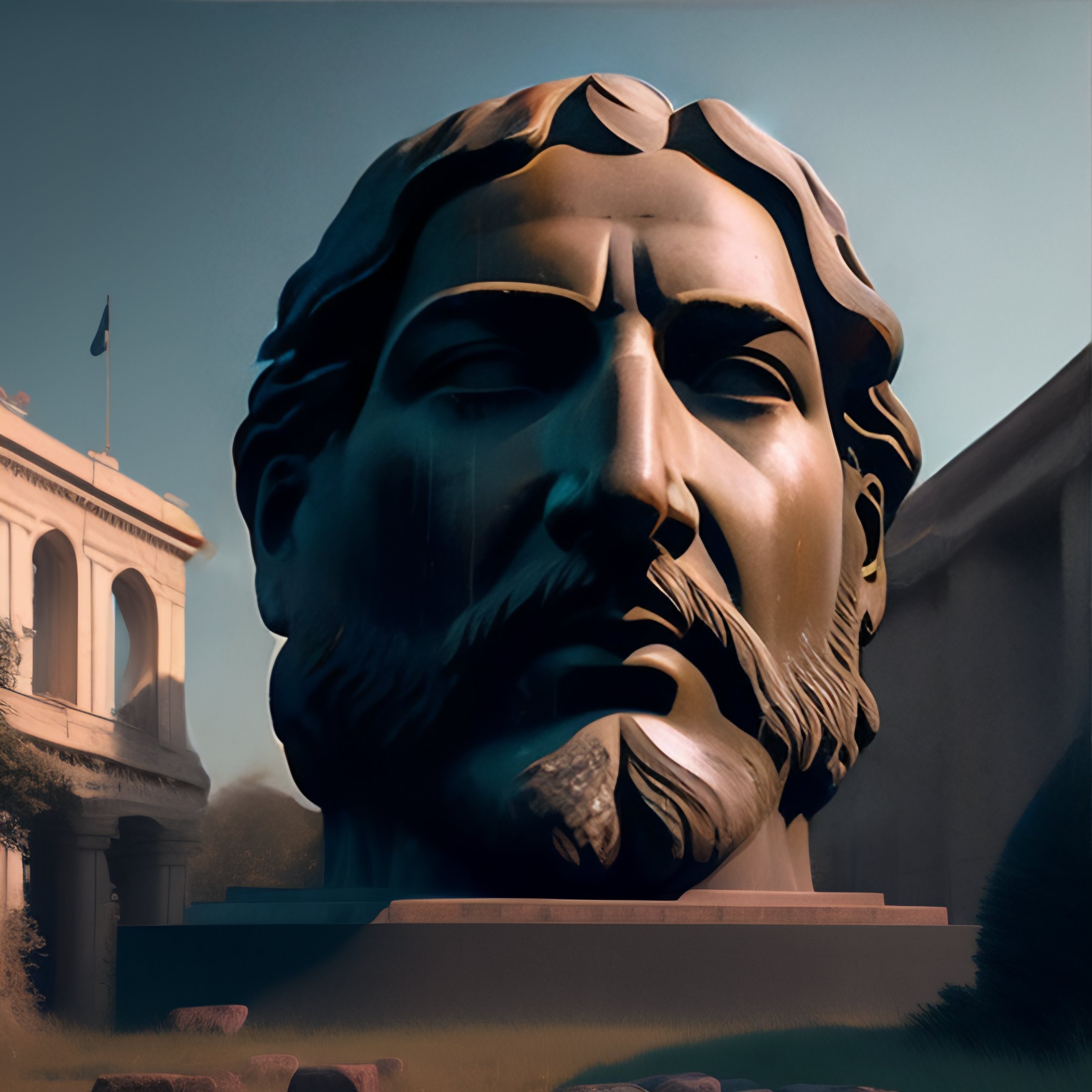 Lexica - Big huge statue with the head of a Greek man made of stone ...