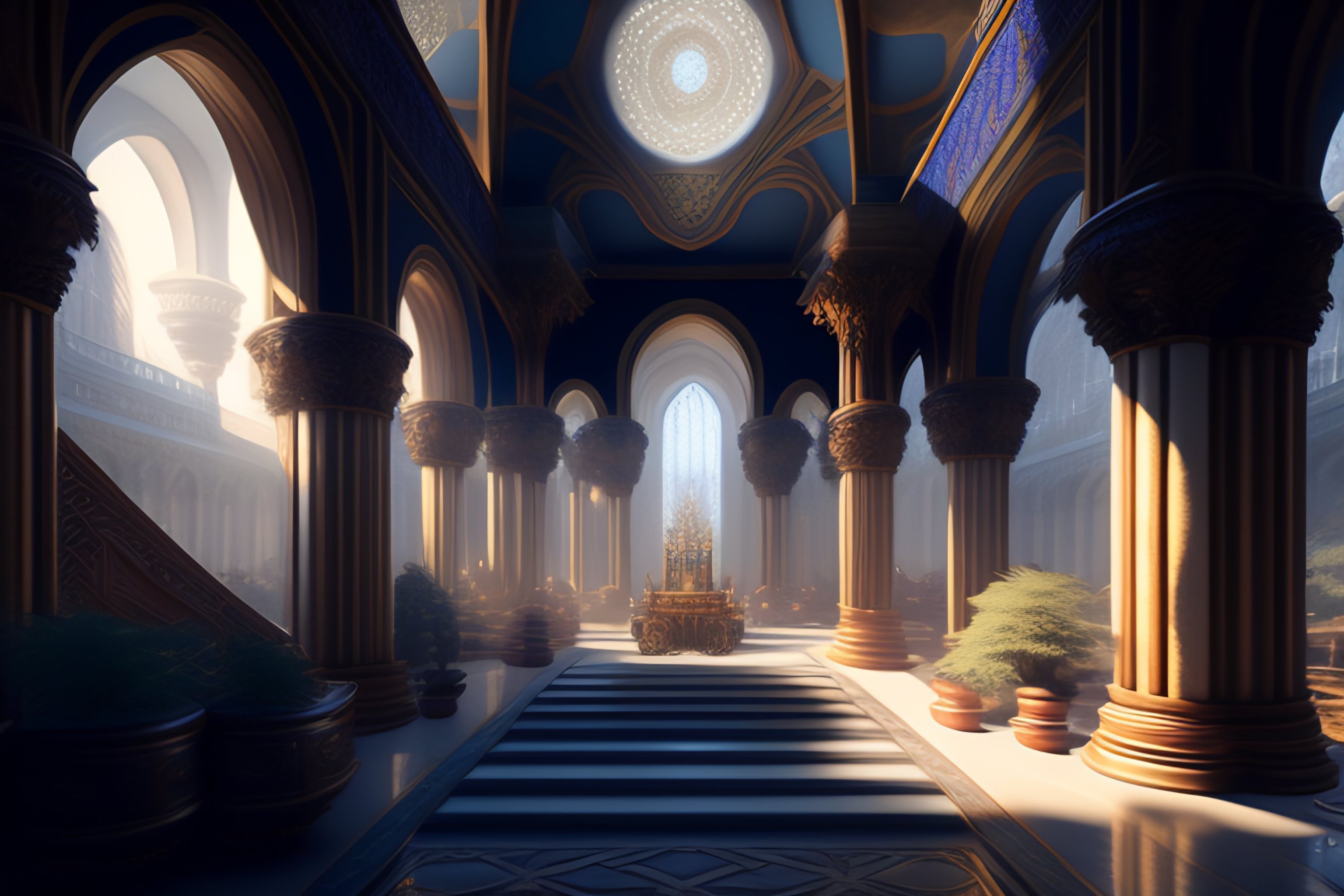 Lexica - Grand interior medieval, fantasy elven throne room looking out ...