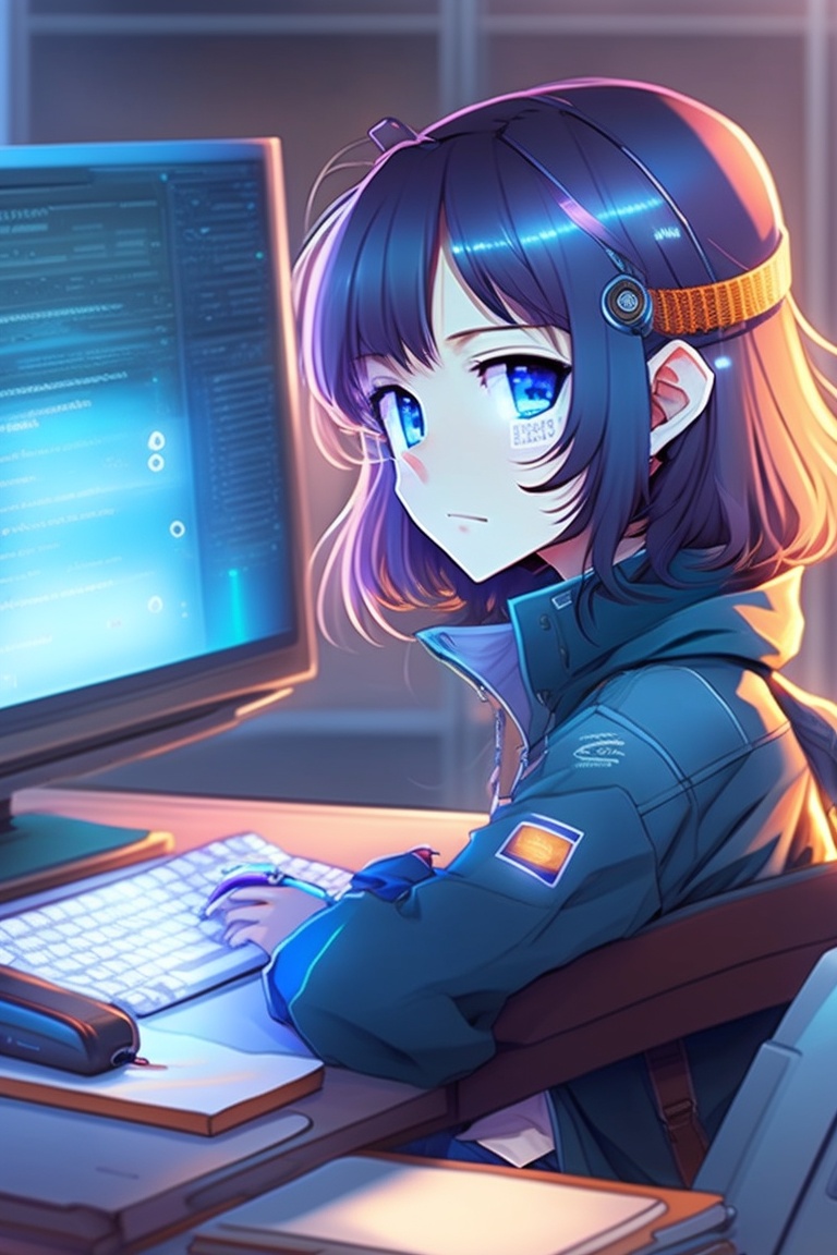 Lexica - A cute anime girl with brown eyes and brown bob hair sits at a ...