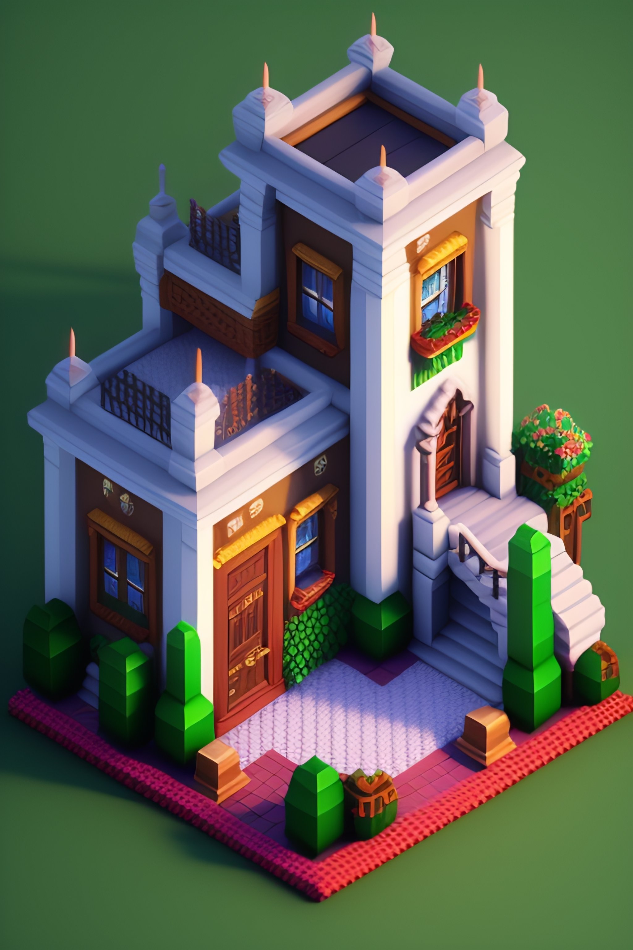 Lexica - Detailed isometric mansion, pixel art, unreal engine voxel render