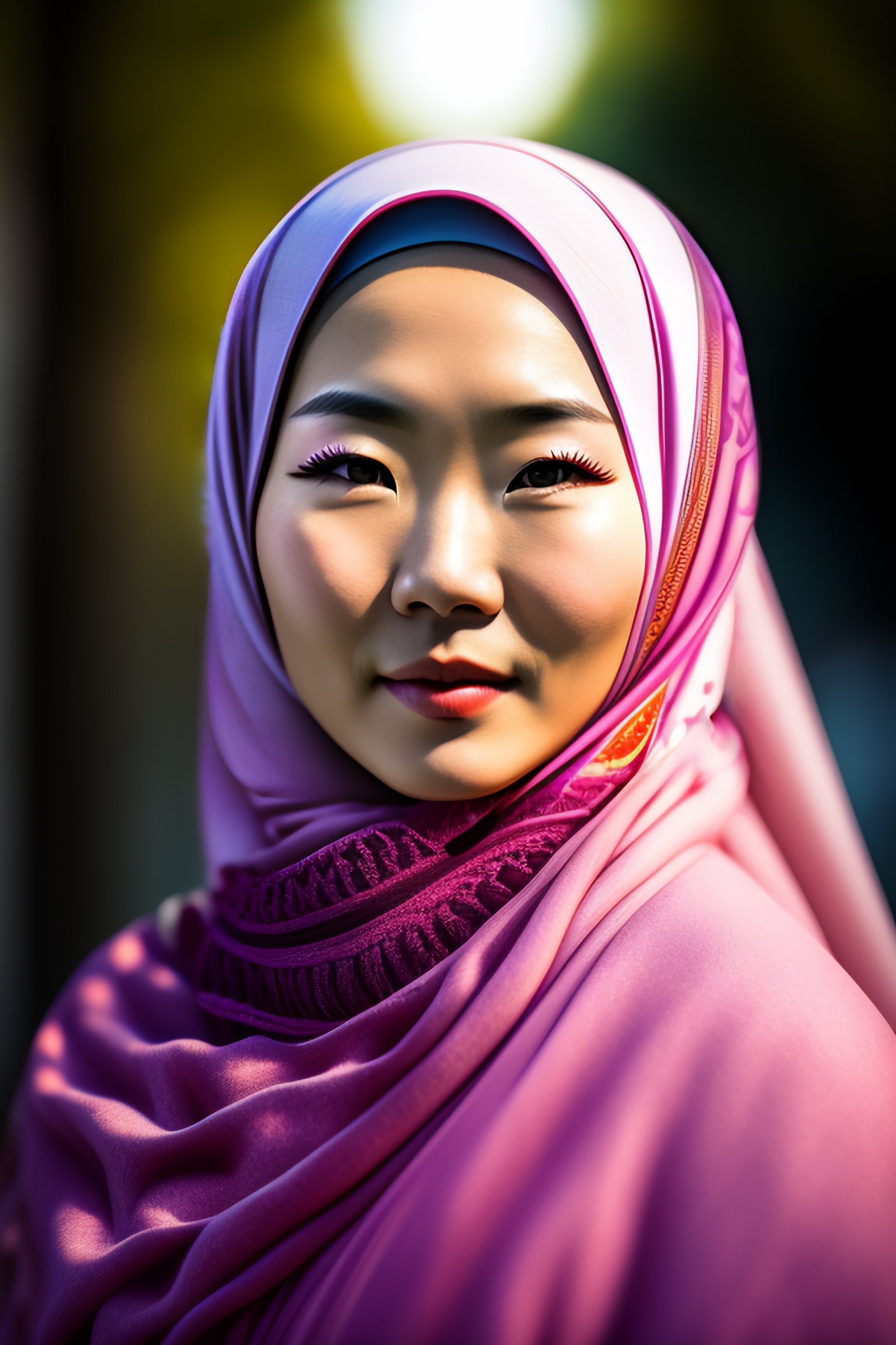 Lexica - Highly detailed korean women wearing a hijab, 50 mm portrait, bokeh, sharp, 4k