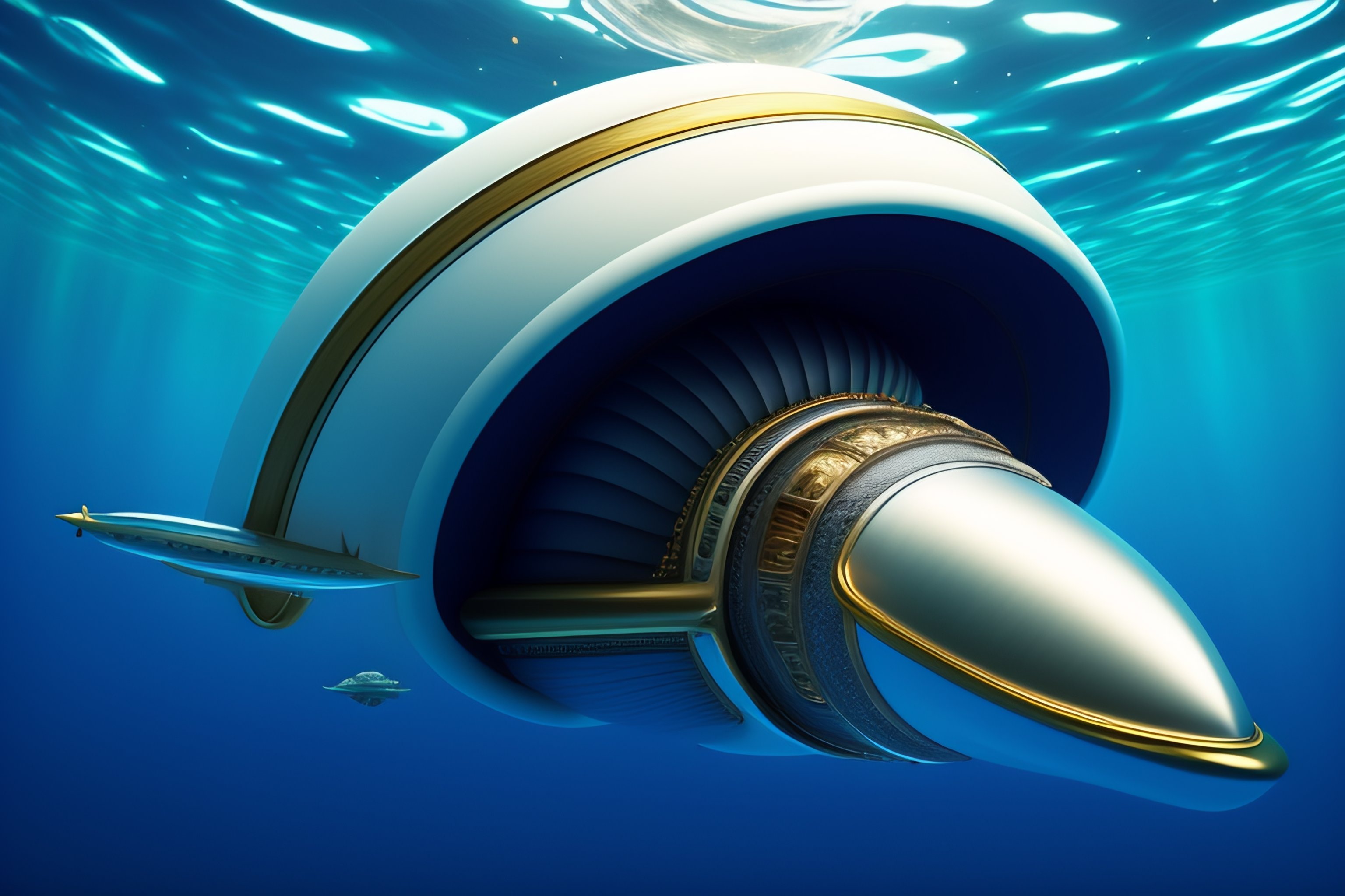 Lexica - Silver nautilus shell is a spaceship, it is flying, we can see ...