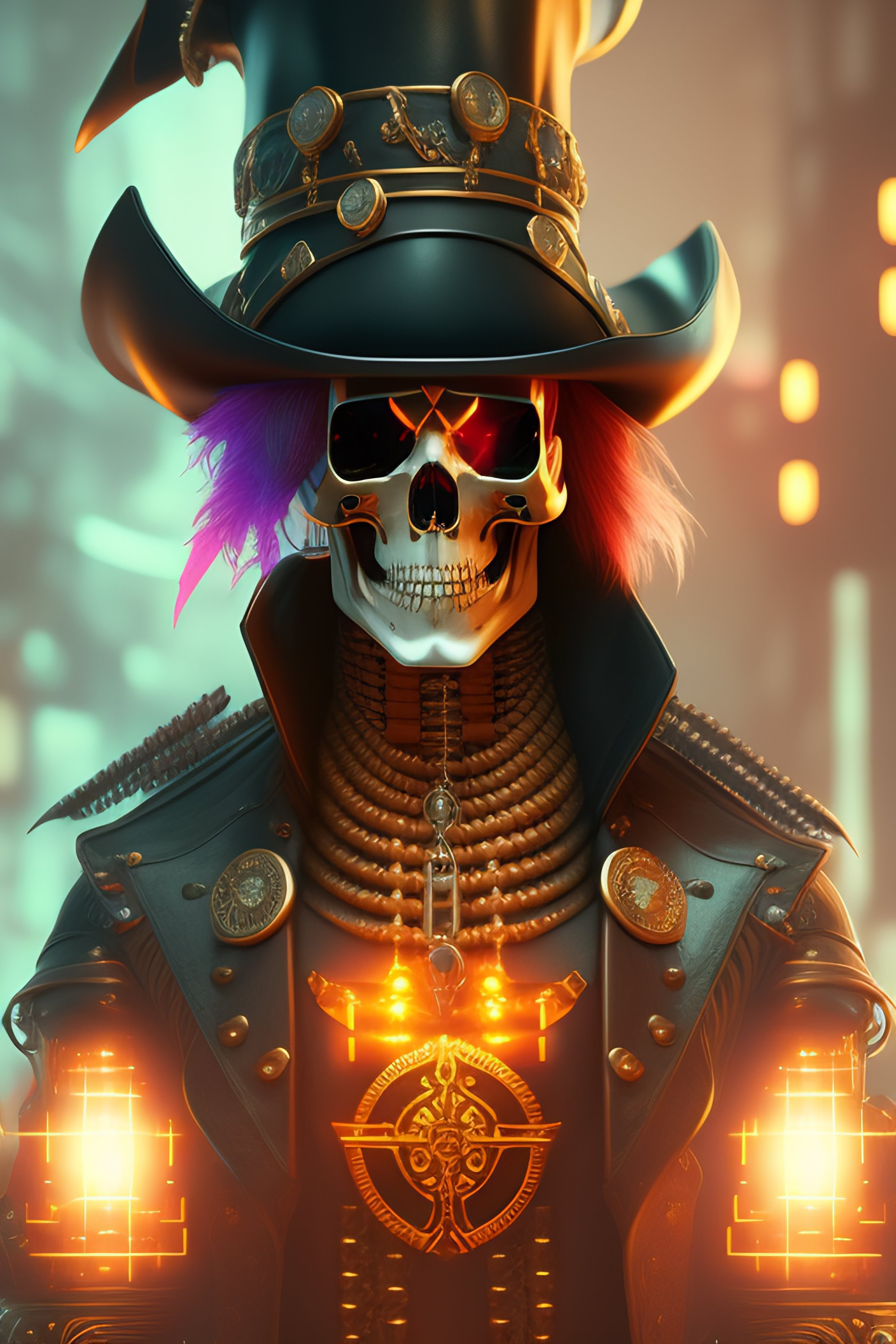 Lexica - A cyberpunk hacker pirate captain skeleton with a pirate hat ...