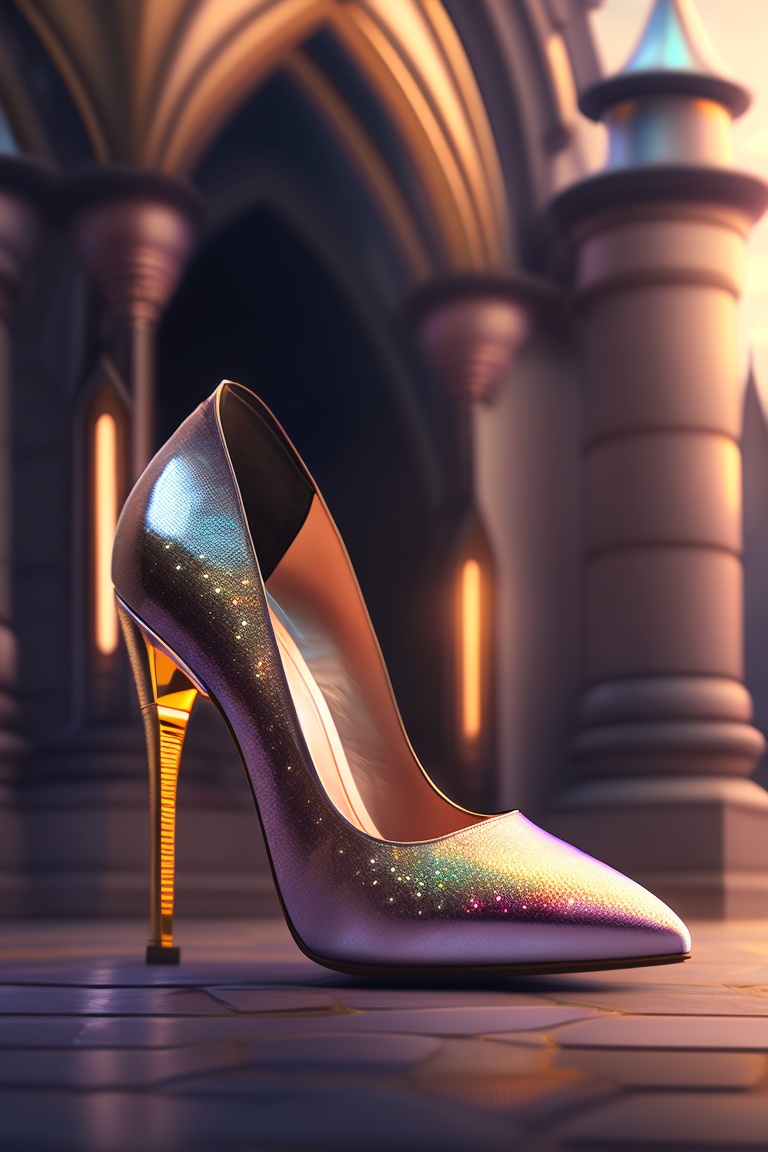 Lexica - Shiny clear high heel shoe in front of a castle, dark fantasy ...