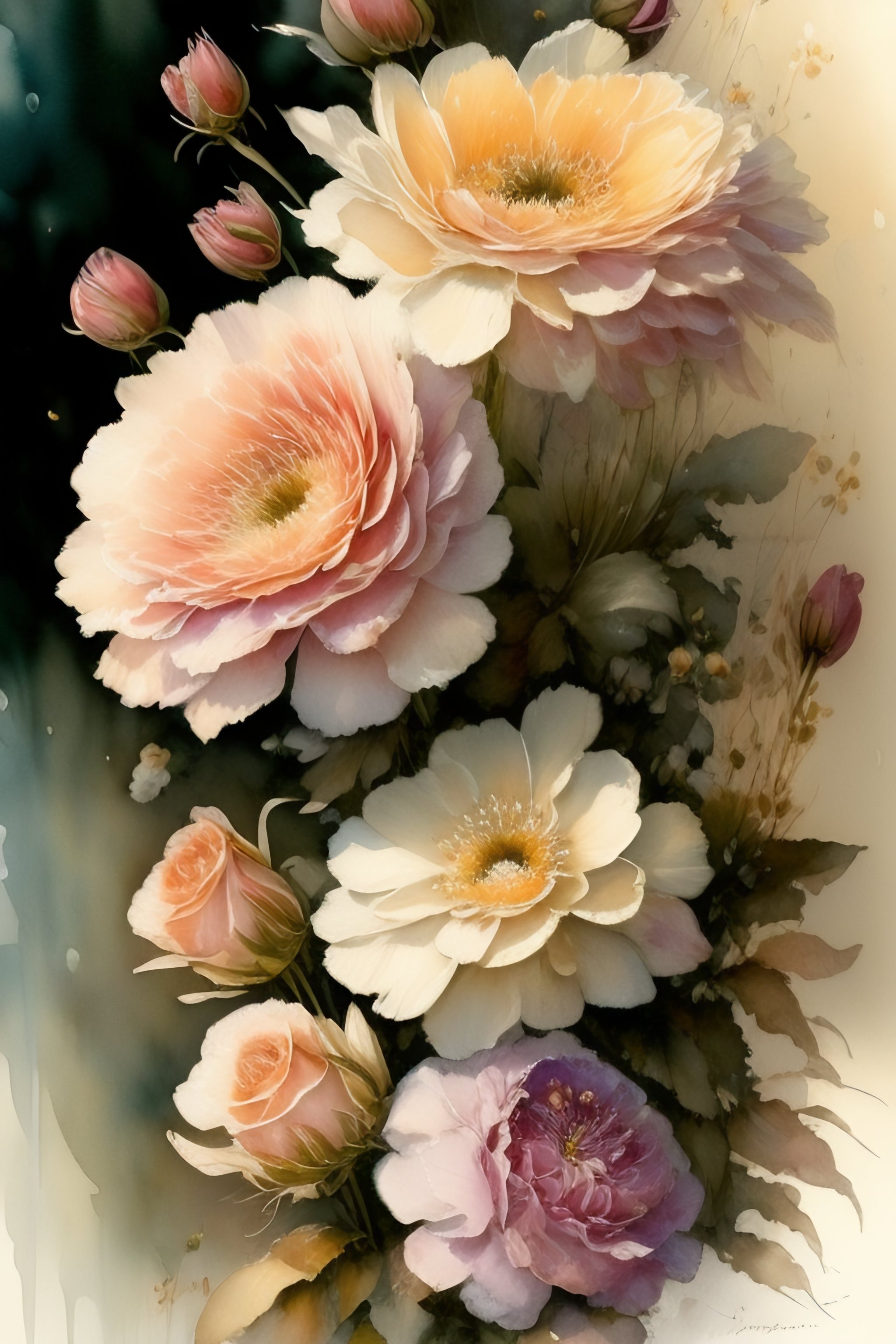 Lexica - Muted color!! watercolor of flowers,painterly, granular ...