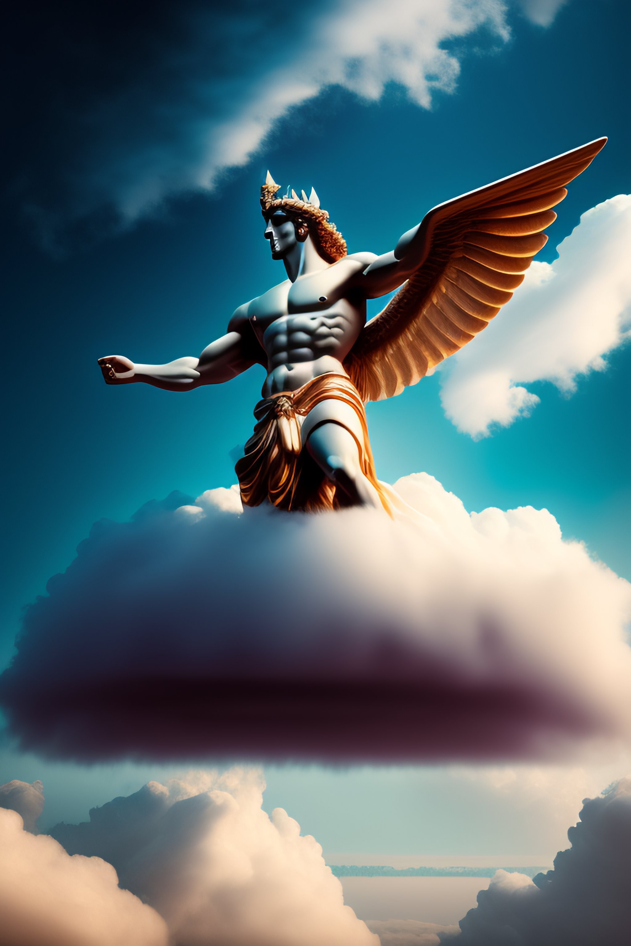 Lexica - A god from Greek mythology flying in the clouds