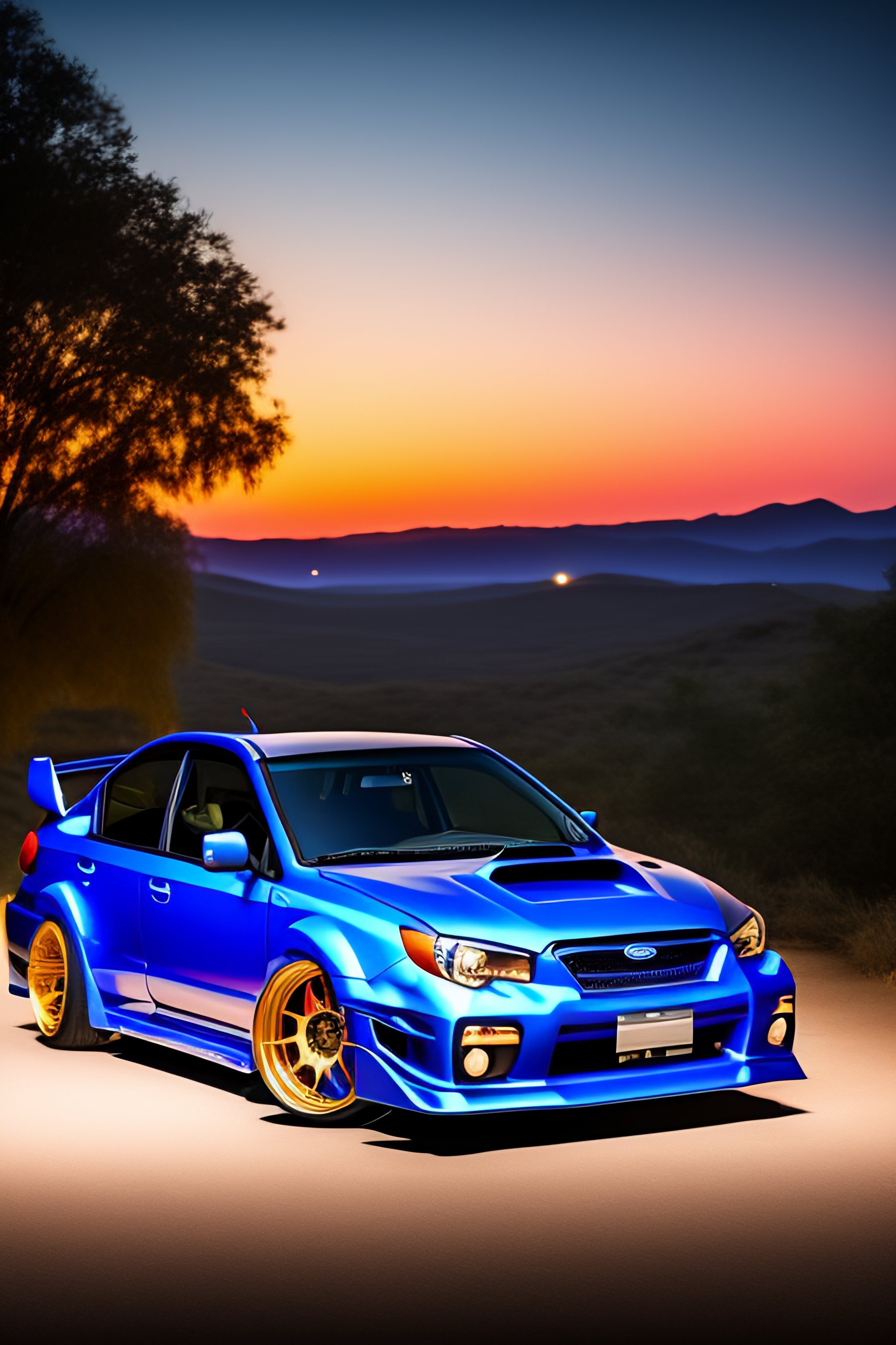 Lexica - An subaru wrx 2004 blue, tunning, render, octane in a night time