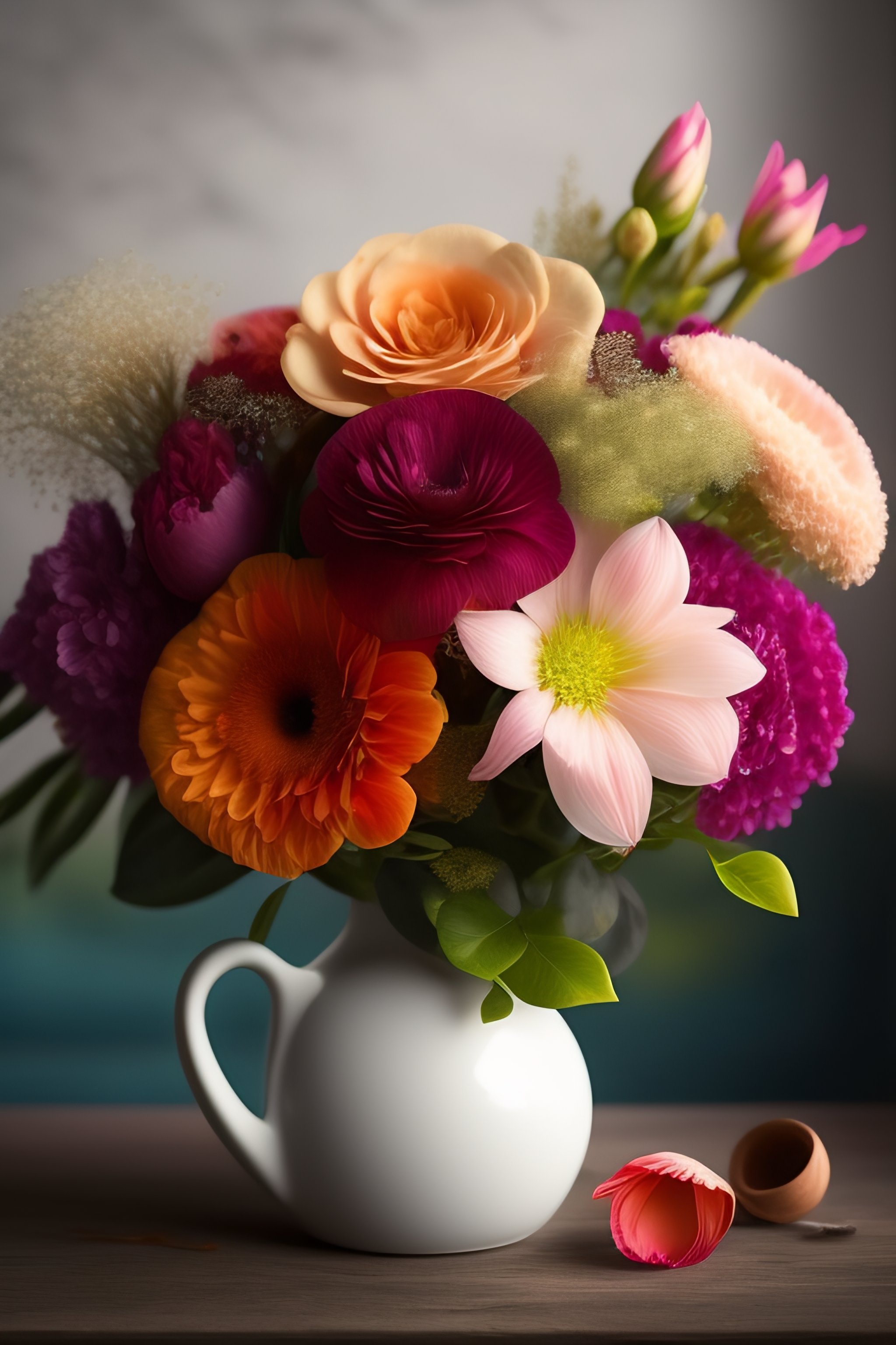 Lexica - Beautiful, realistic, large floral arrangement, horizontal ...