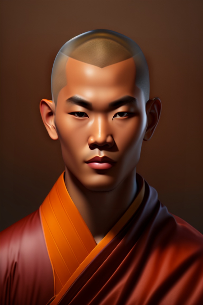 Lexica - A Buddhist monk facing staight, realistic image, facing front