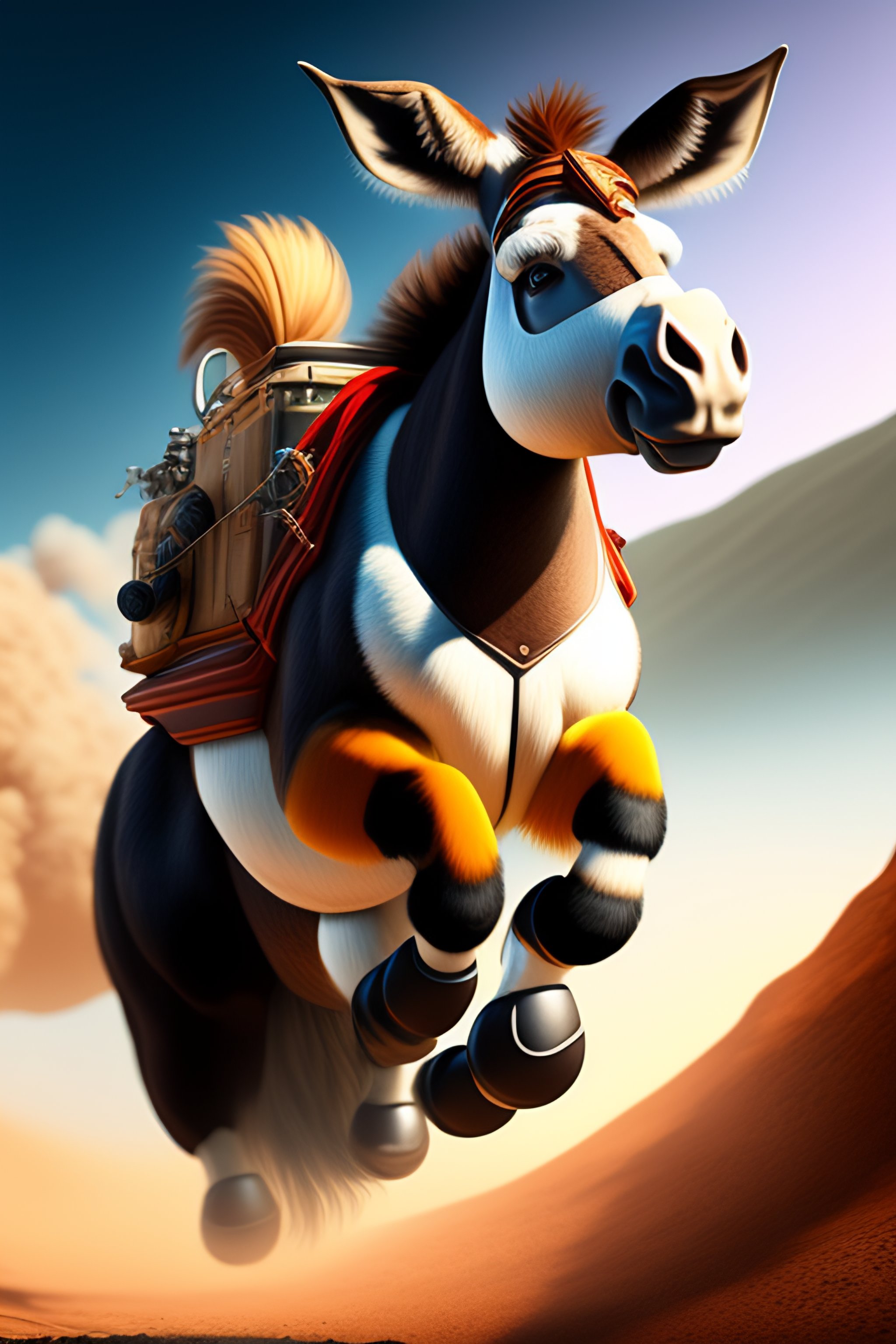 Lexica - Donkey super hero myrvel style landing on the moon