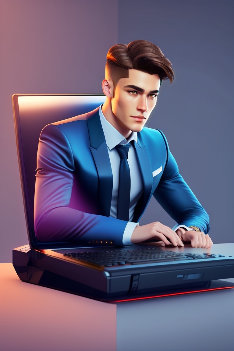 Lexica - Young Programmer character in well dressed suit . He's looking ...