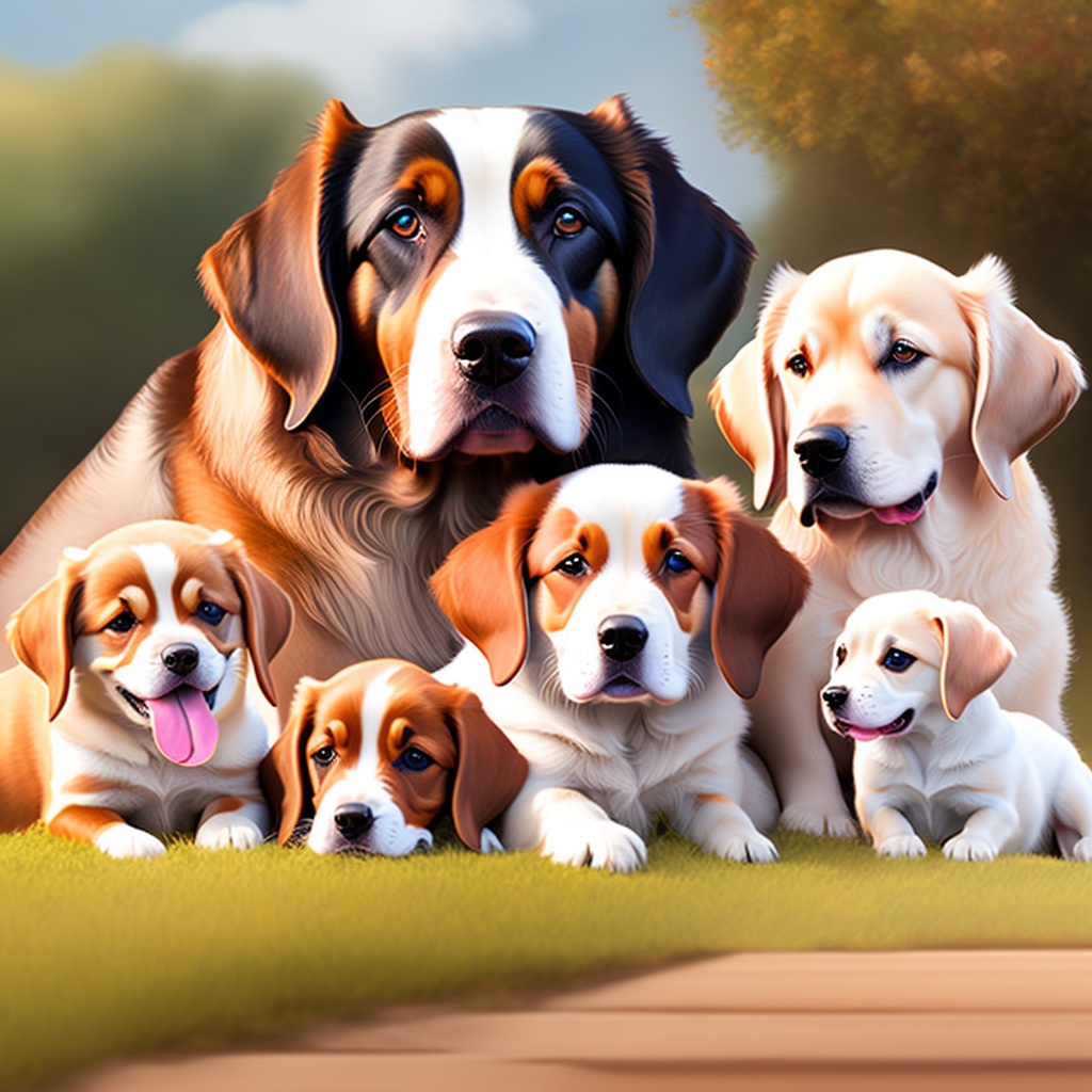 Lexica - Family of dogs, happy in the sunshine, mom and dad with 4 ...