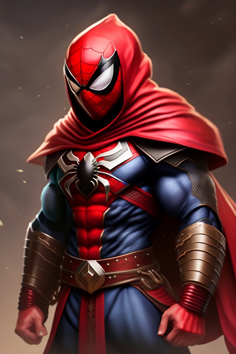 Lexica - Red ninja spiderman, cool, villain, handsome, carrying a samurai