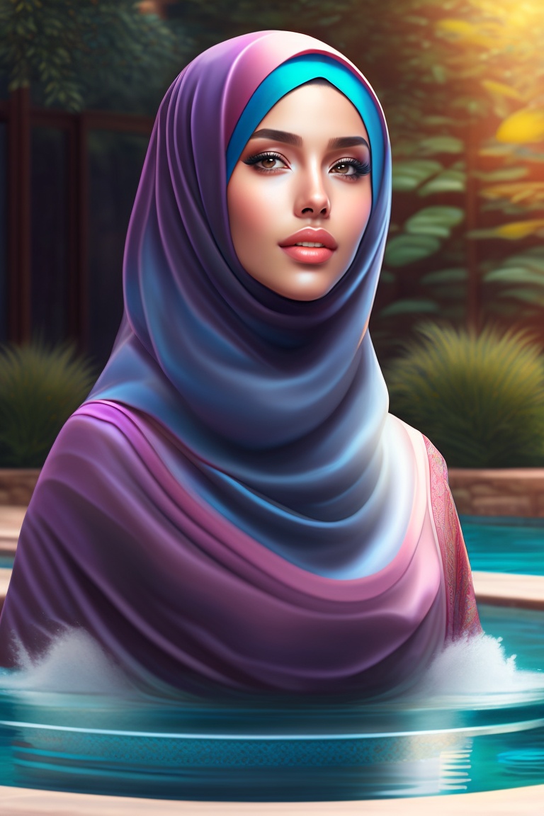 Lexica - A beautiful woman wearing hijab in pool, full body hiper-realistic