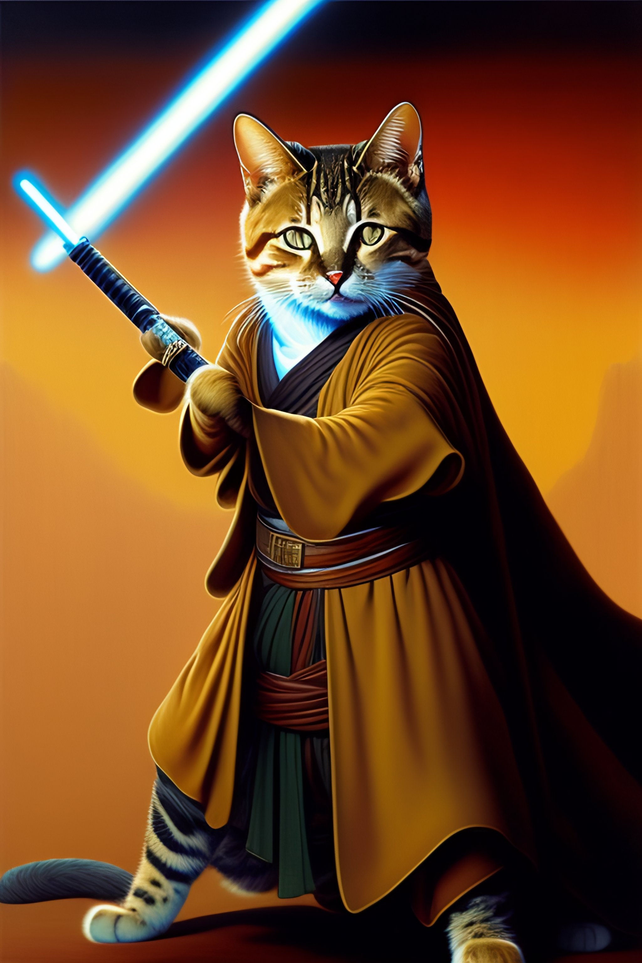 Lexica - A jedi cat training with his lightsaber in tatooine in old ...