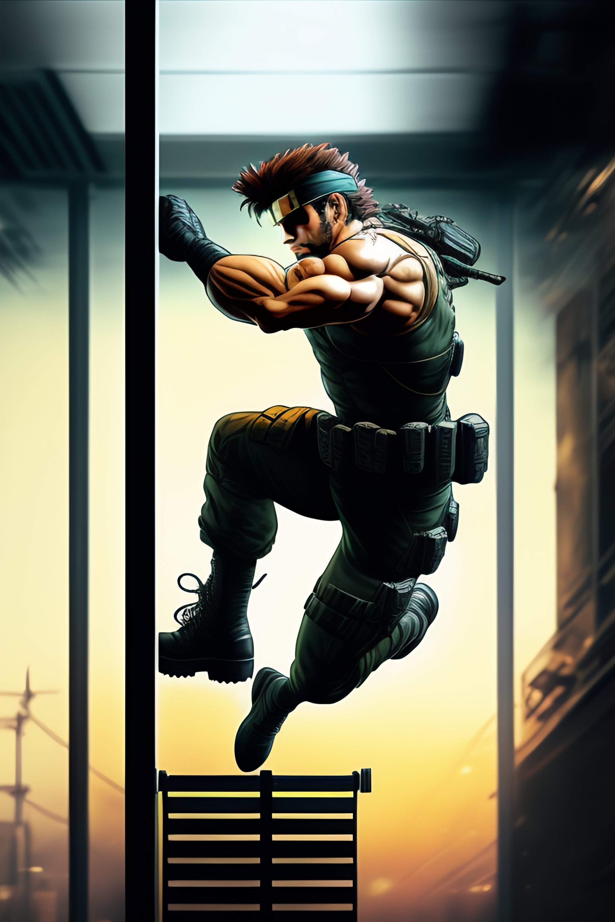 Lexica - Action shot of Solid Snake from Metal Gear somersaulting over ...