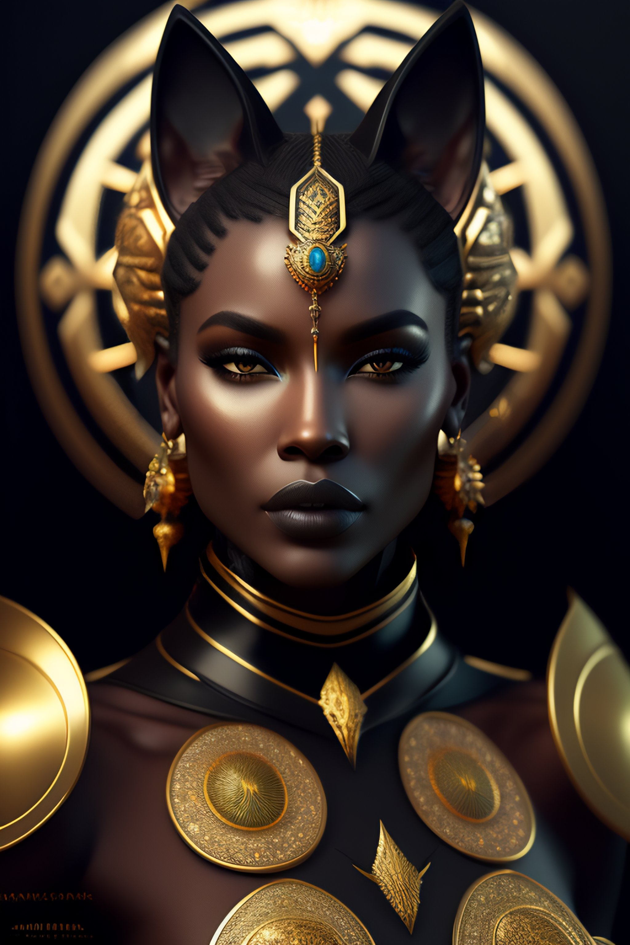 Lexica - Portrait of a cybernetic A black pharaonic wolf inlaid with ...