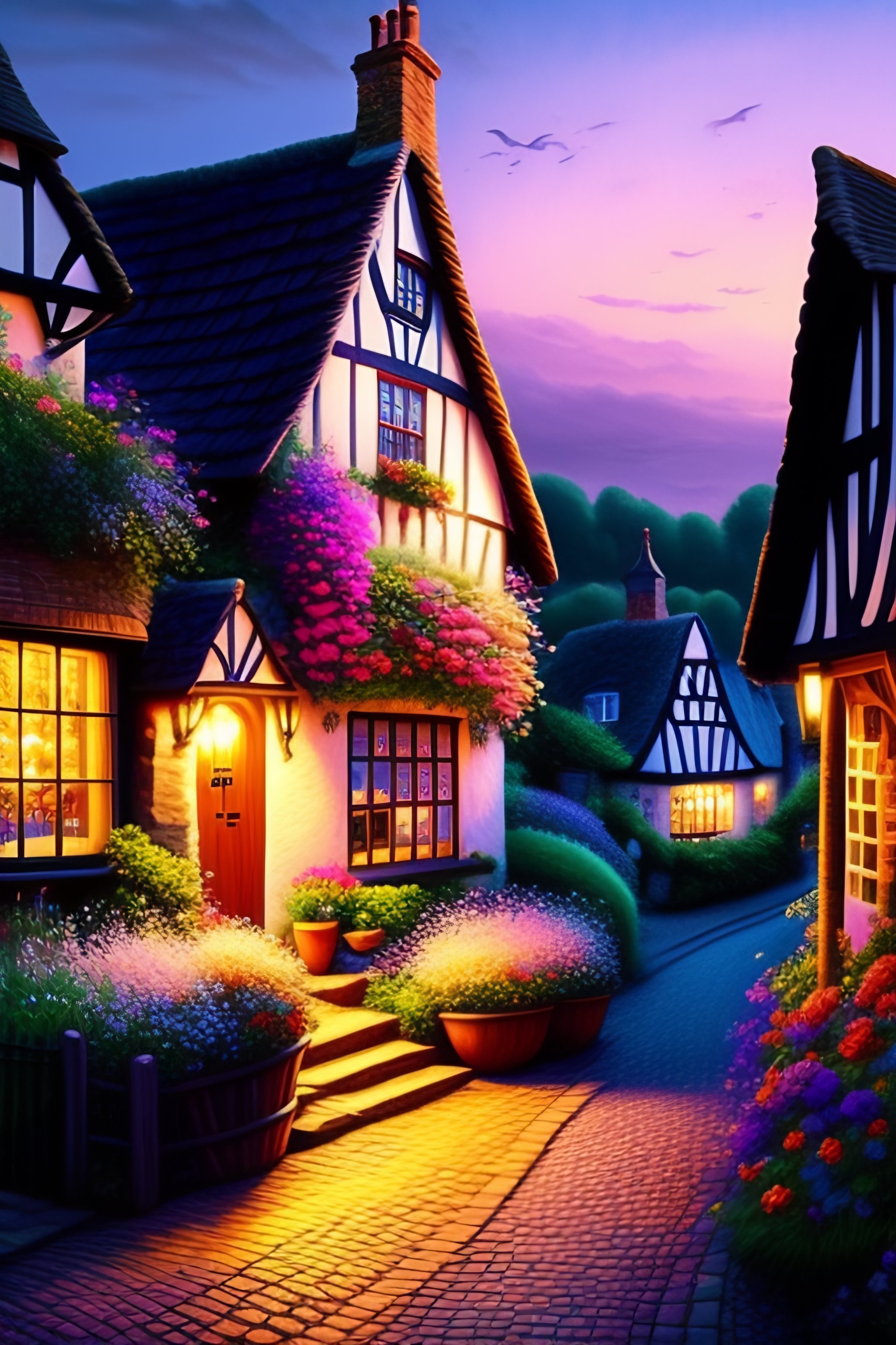 Lexica - Amazing English village, night, brightly lit, hyper realistic ...